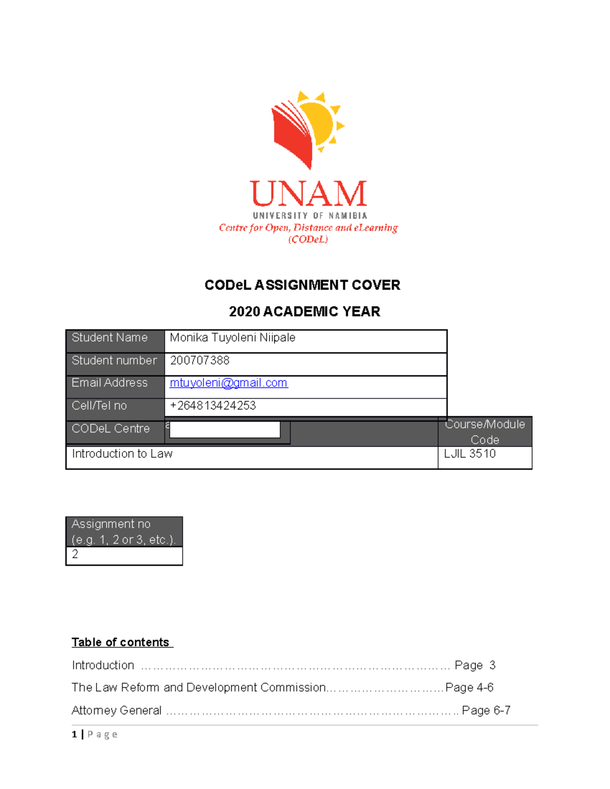 Introduction to law assignment ,Mee Monika - CODeL ASSIGNMENT COVER ...