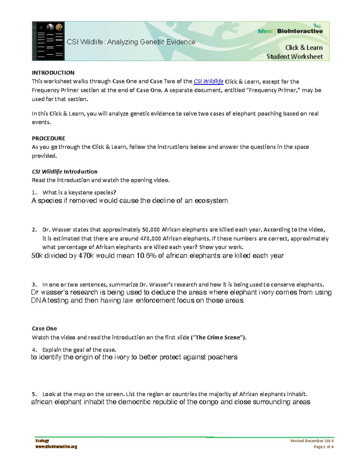 CSIWildlife-Student WS 1-CL - Ecology Revised December 2018 Click ...