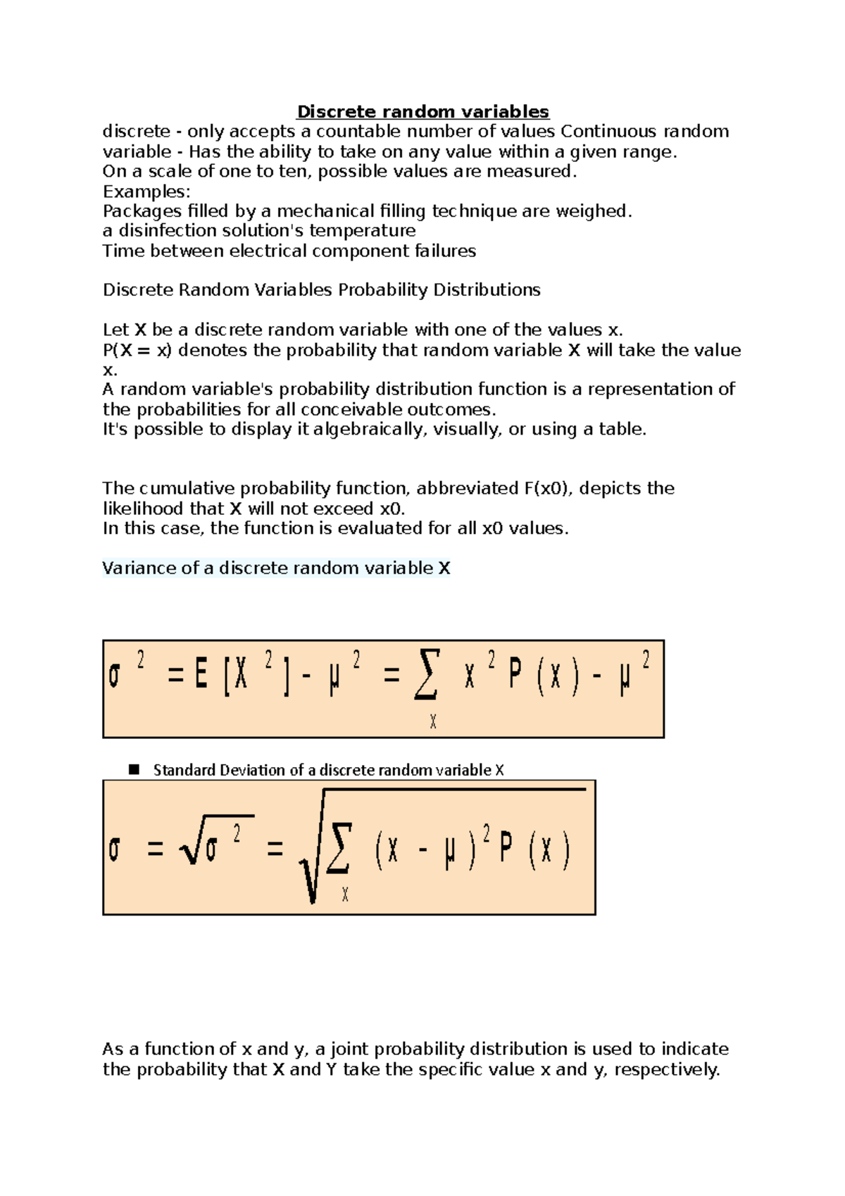 Discrete random variables - Discrete random variables discrete - only ...