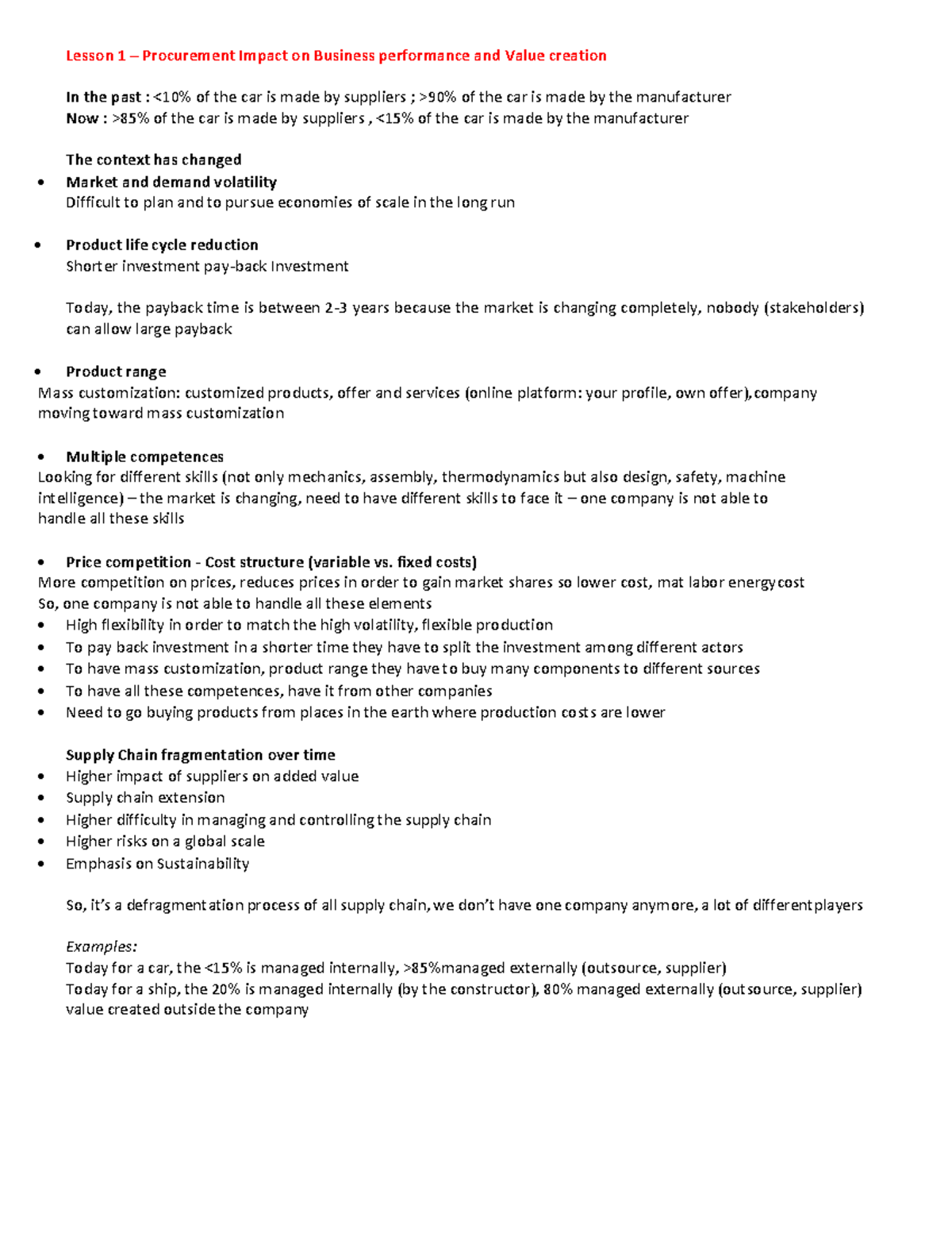 PSM Detailed Notes - Lesson 1 – Procurement Impact on Business ...