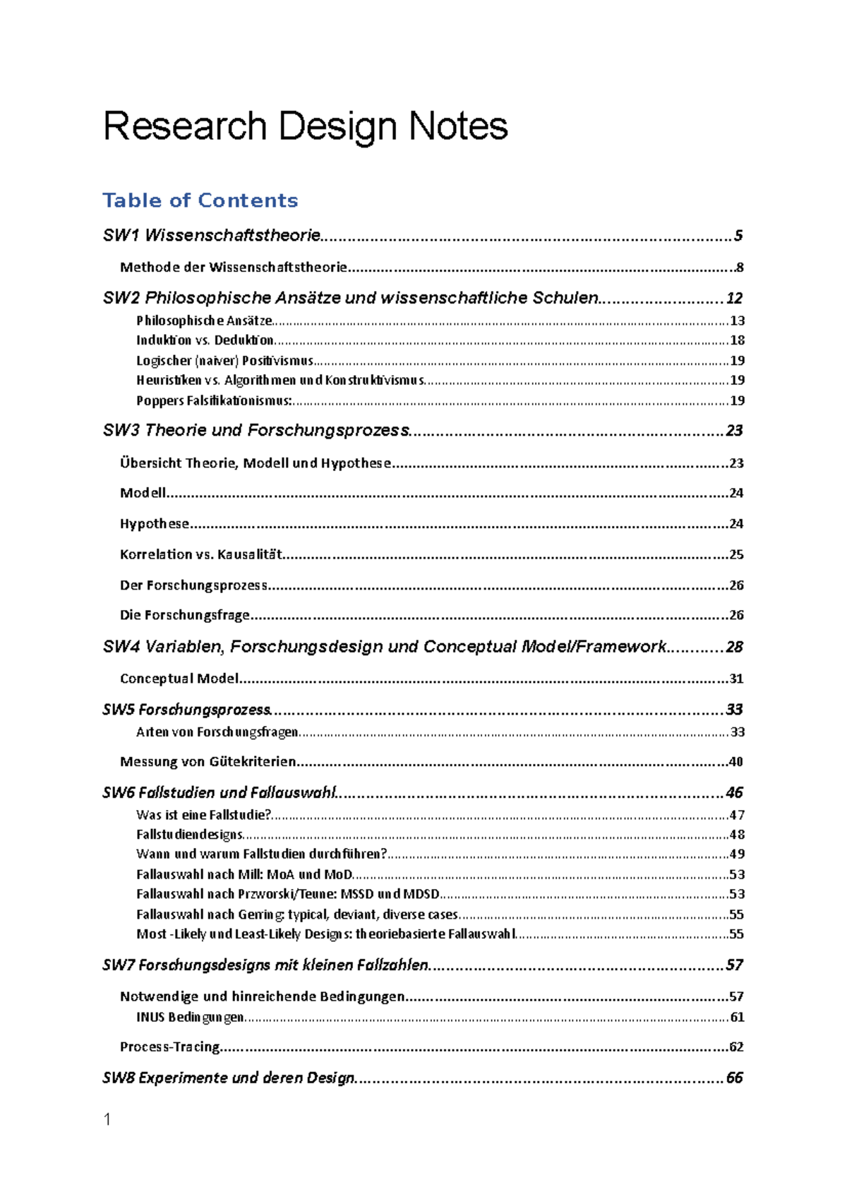 Zusammenfassung Research Design - Research Design Notes SW1 - Studocu