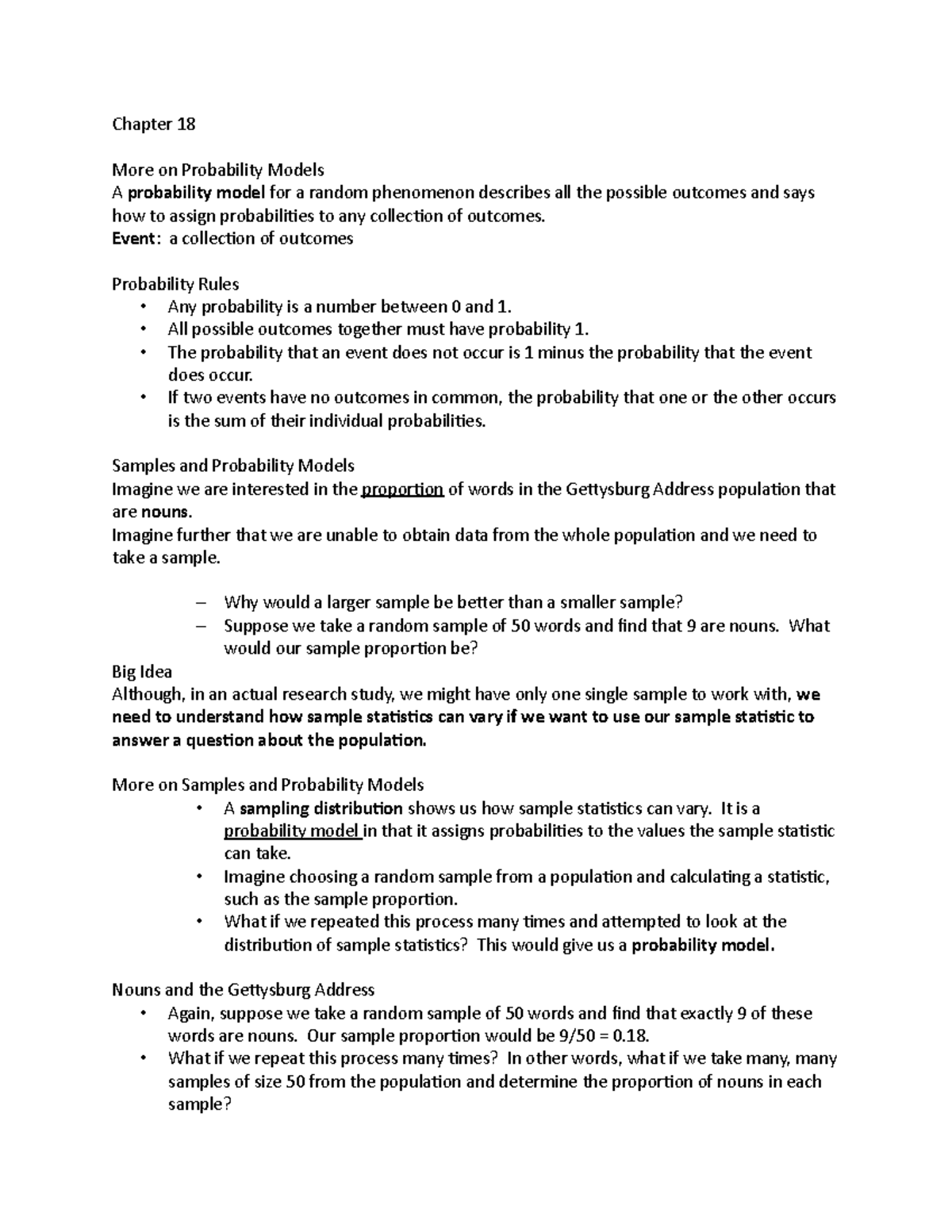 Ch 18 Stats - Chapter 18 More on Probability Models A probability model ...