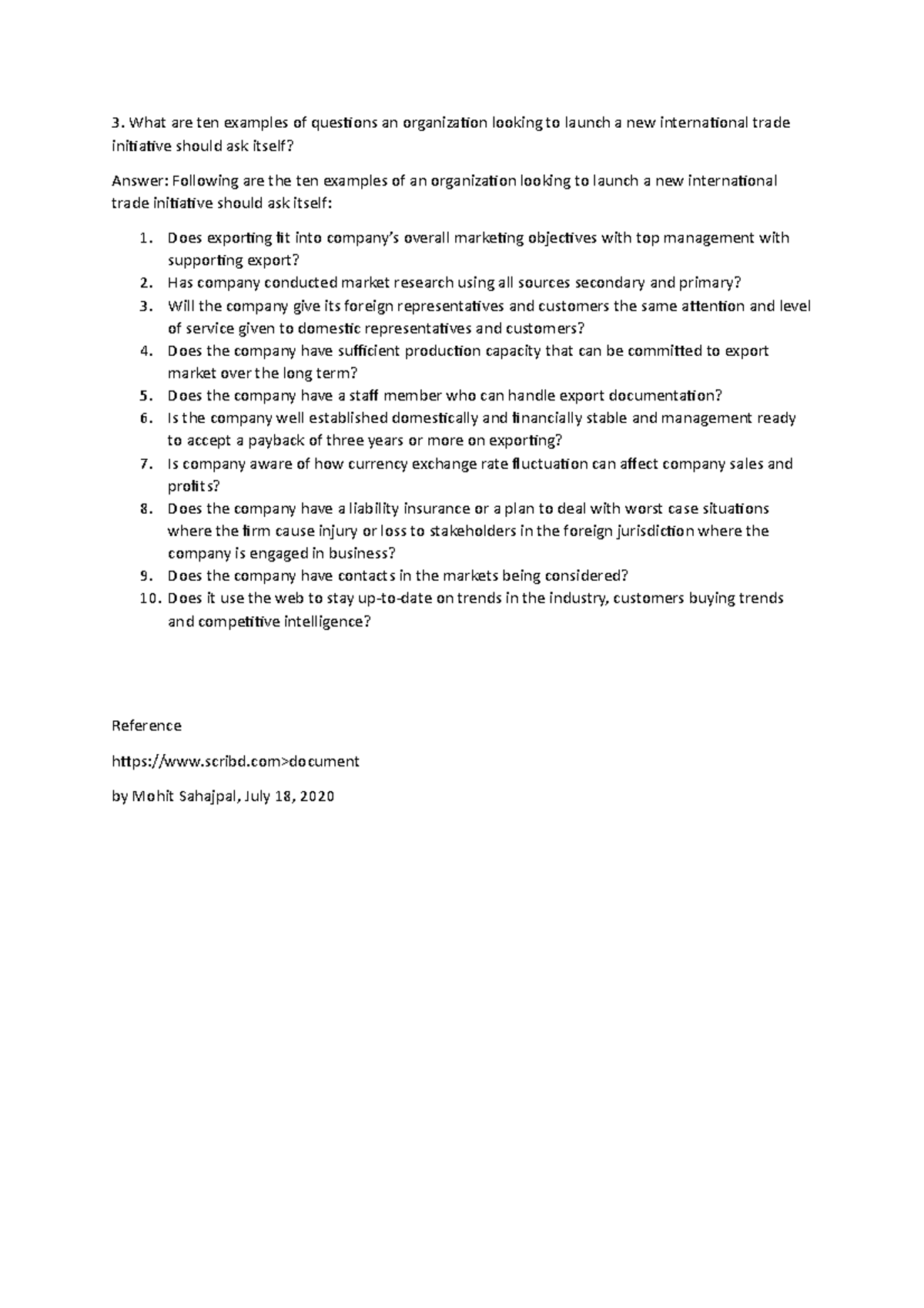 3 Question - assignment - What are ten examples of questions an ...