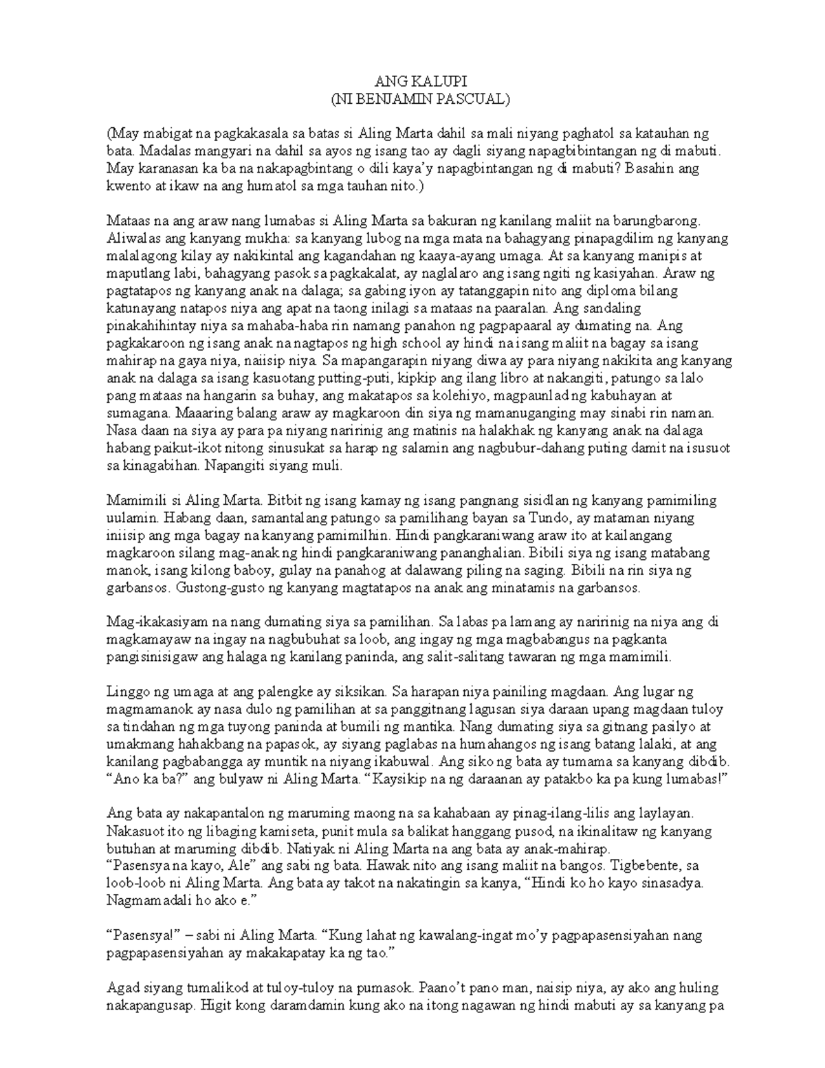 Ang-Kalupi - BahshajH - ANG KALUPI (NI BENJAMIN PASCUAL) (May mabigat ...