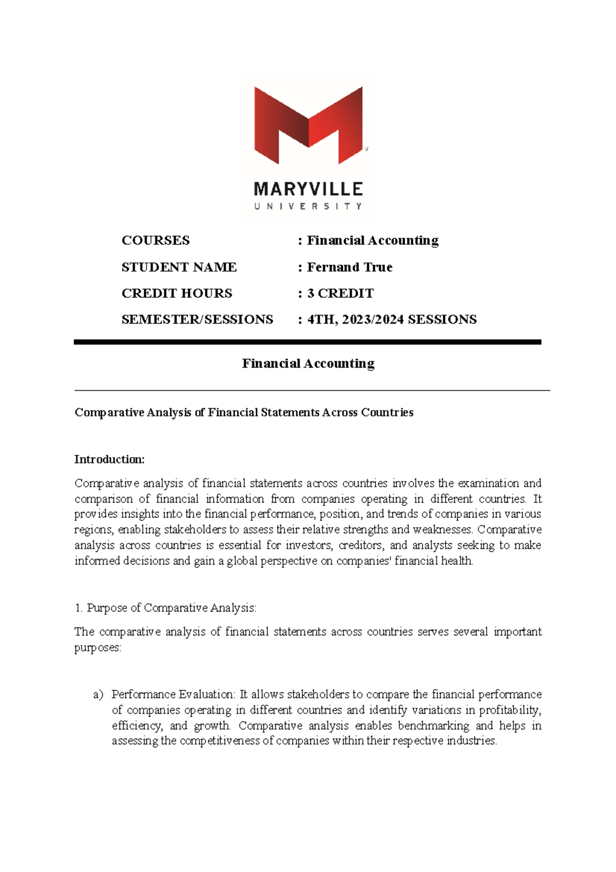 Comparative Analysis of Financial Statements Across Countries - COURSES ...