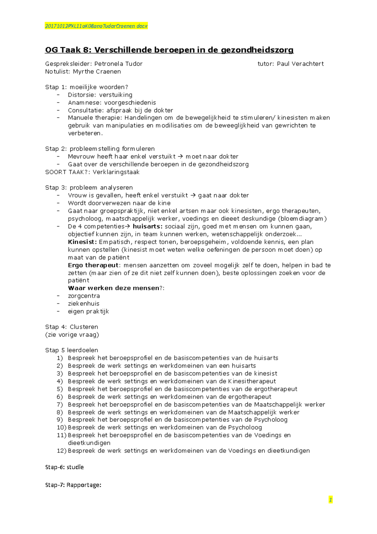 OG 8 verschillende beroepen in de gezondheidszorg - Stap 2 ...