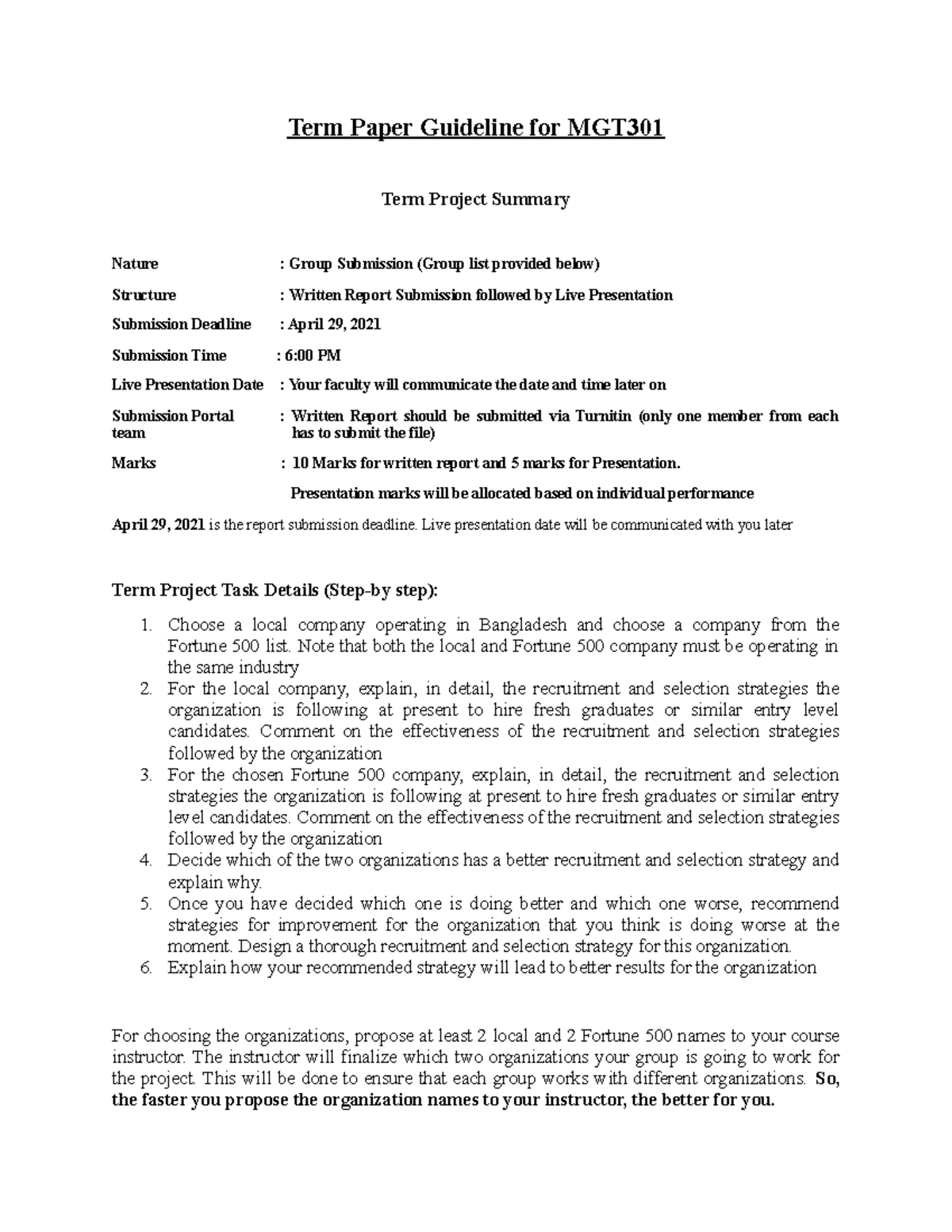 Term Paper Guideline for MGT301 Spring 2021 - Term Paper Guideline for ...