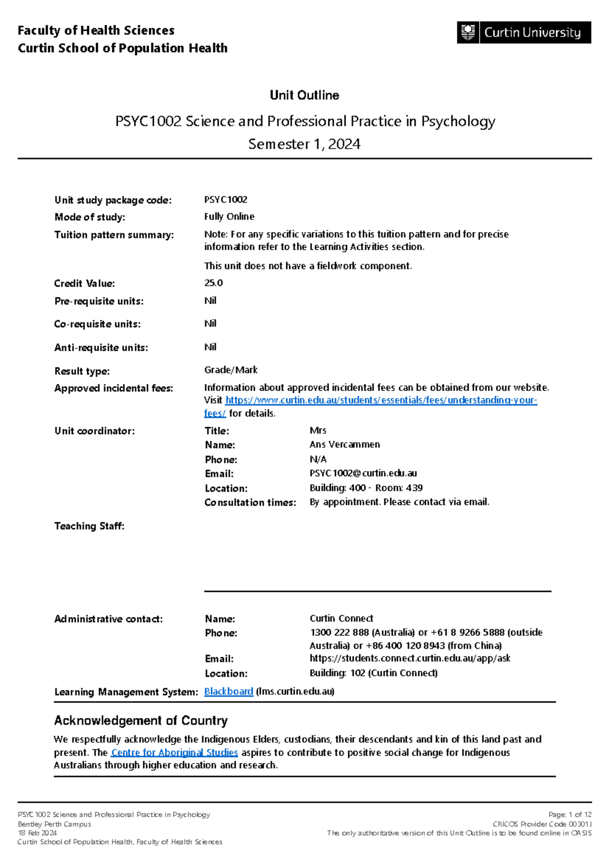 PSYC1002 Science and Professional Practice in Psychology Semester 1 ...