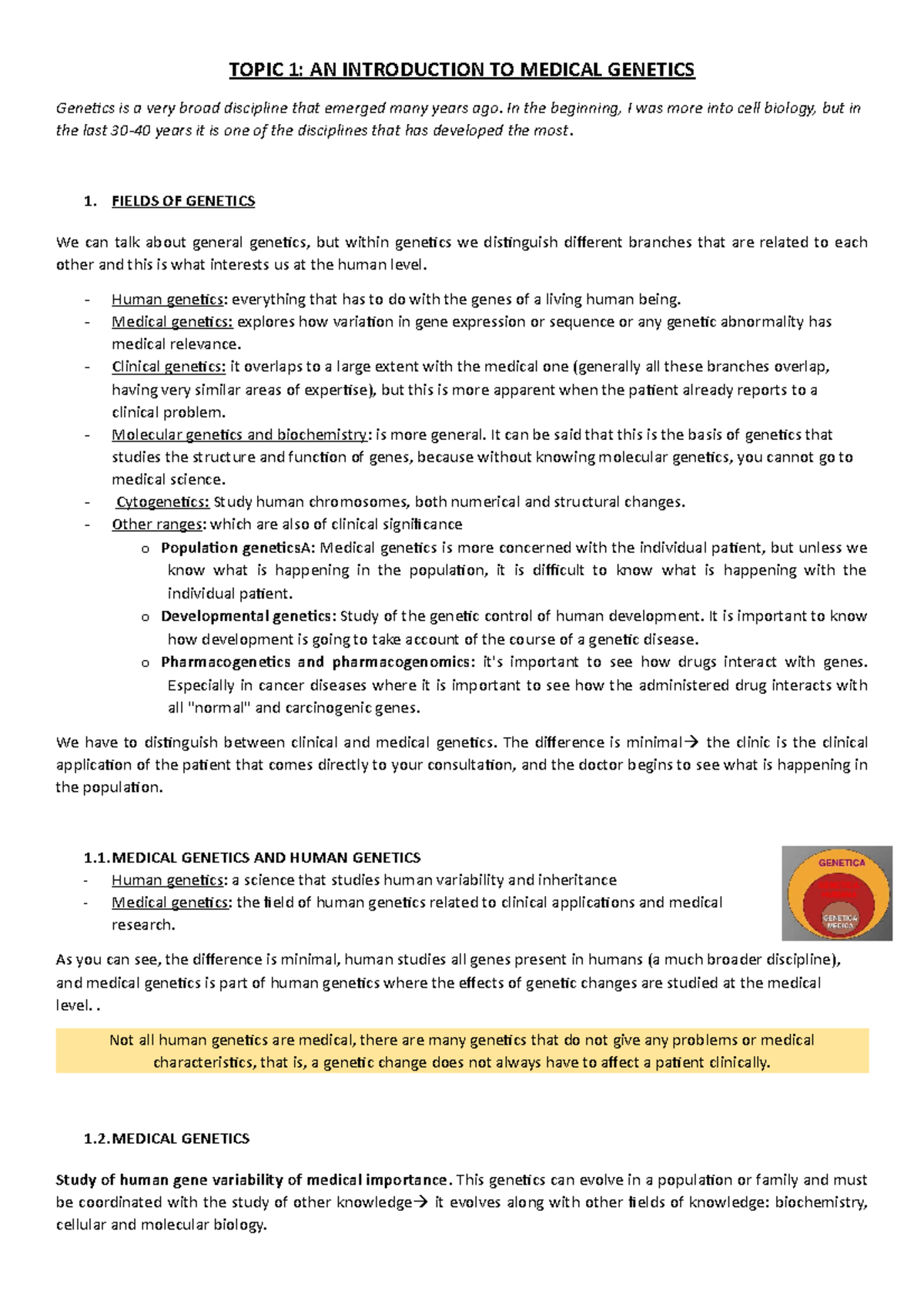 Lesson 1 - Lecture notes 1 - TOPIC 1: AN INTRODUCTION TO MEDICAL ...