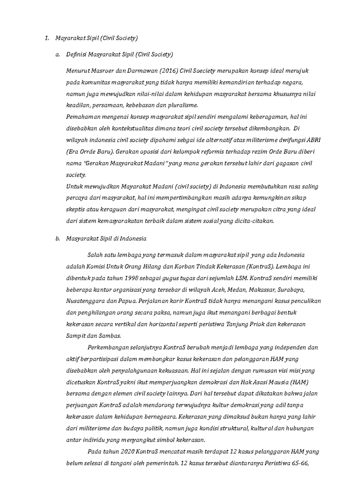 Summary - Masyaraka Sipil - Mayarakat Sipil (Civil Society) a. Definisi ...