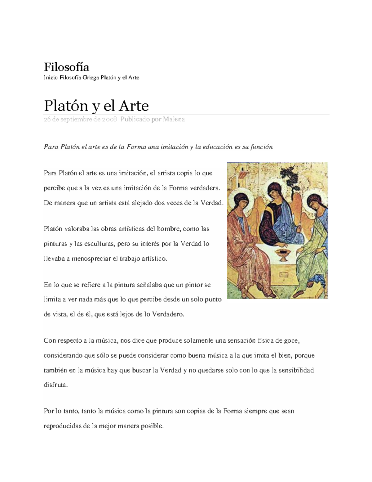 Filosofia- Platon Y EL ARTE - Filosofía Inicio Filosofía Griega Platón ...