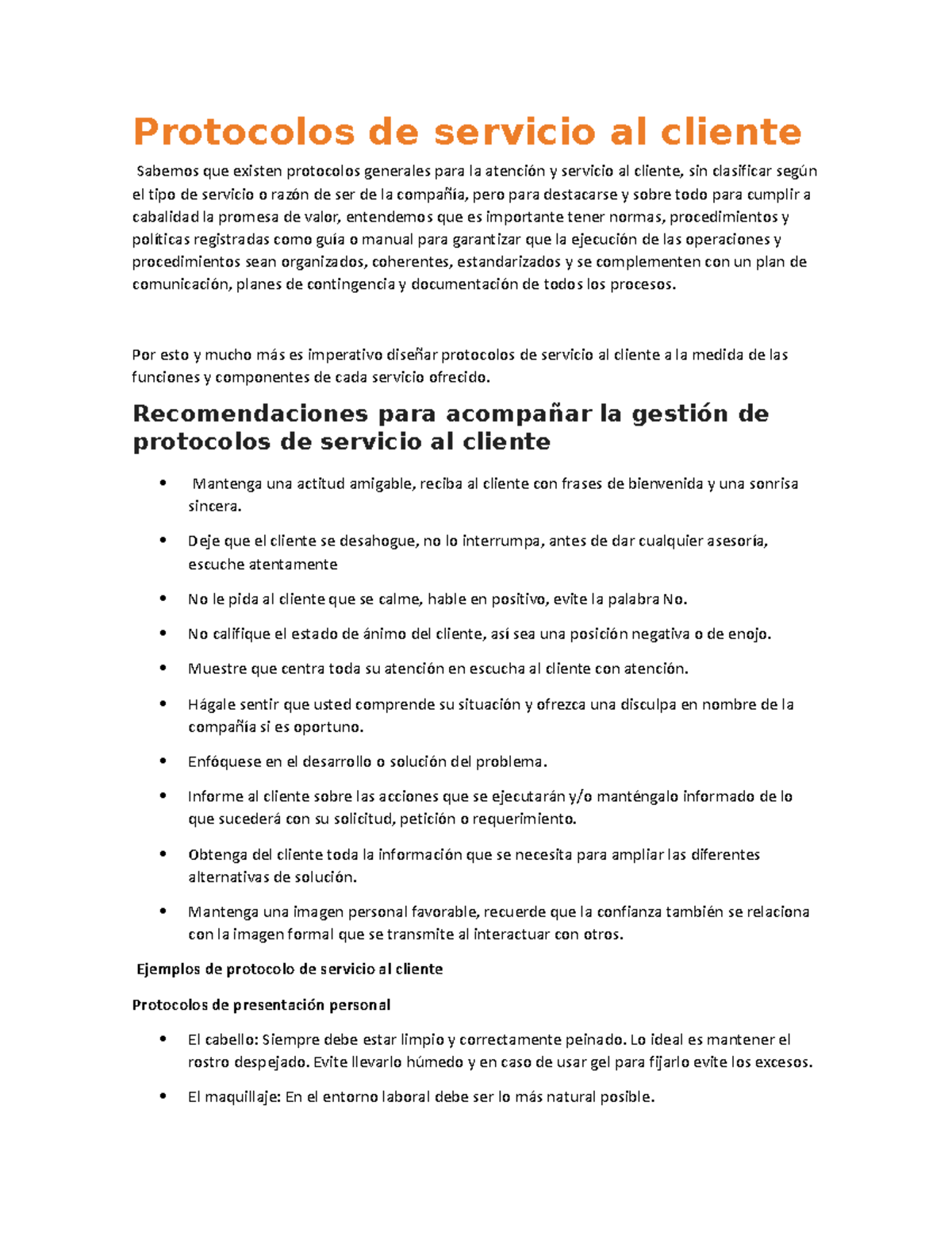 Protocolos de servicio al cliente - Protocolos de servicio al cliente Sabemos que existen ...