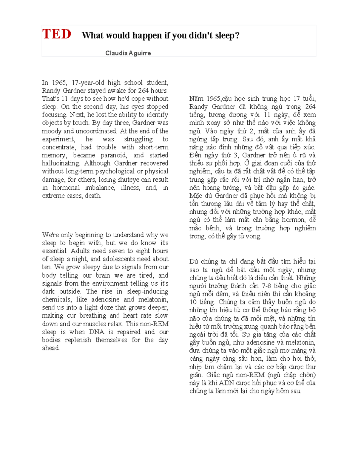 Ted-2 - note - TED What would happen if you didn't sleep? Claudia ...