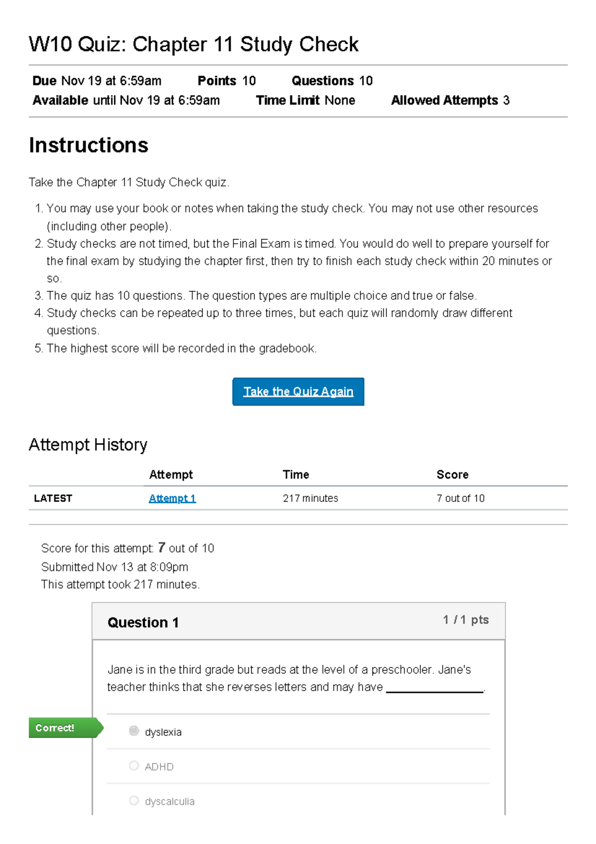 W10 Quiz Chapter 11 Study Check Child Development - W10 Quiz: Chapter 11 Study Check Due Nov 19 ...