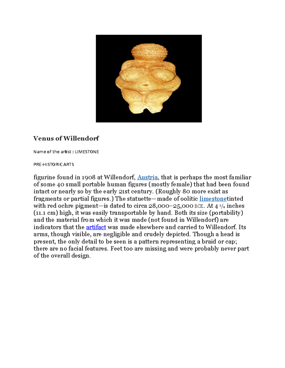 Artappthursday - Ggfg - Venus of Willendorf Name of the artist ...