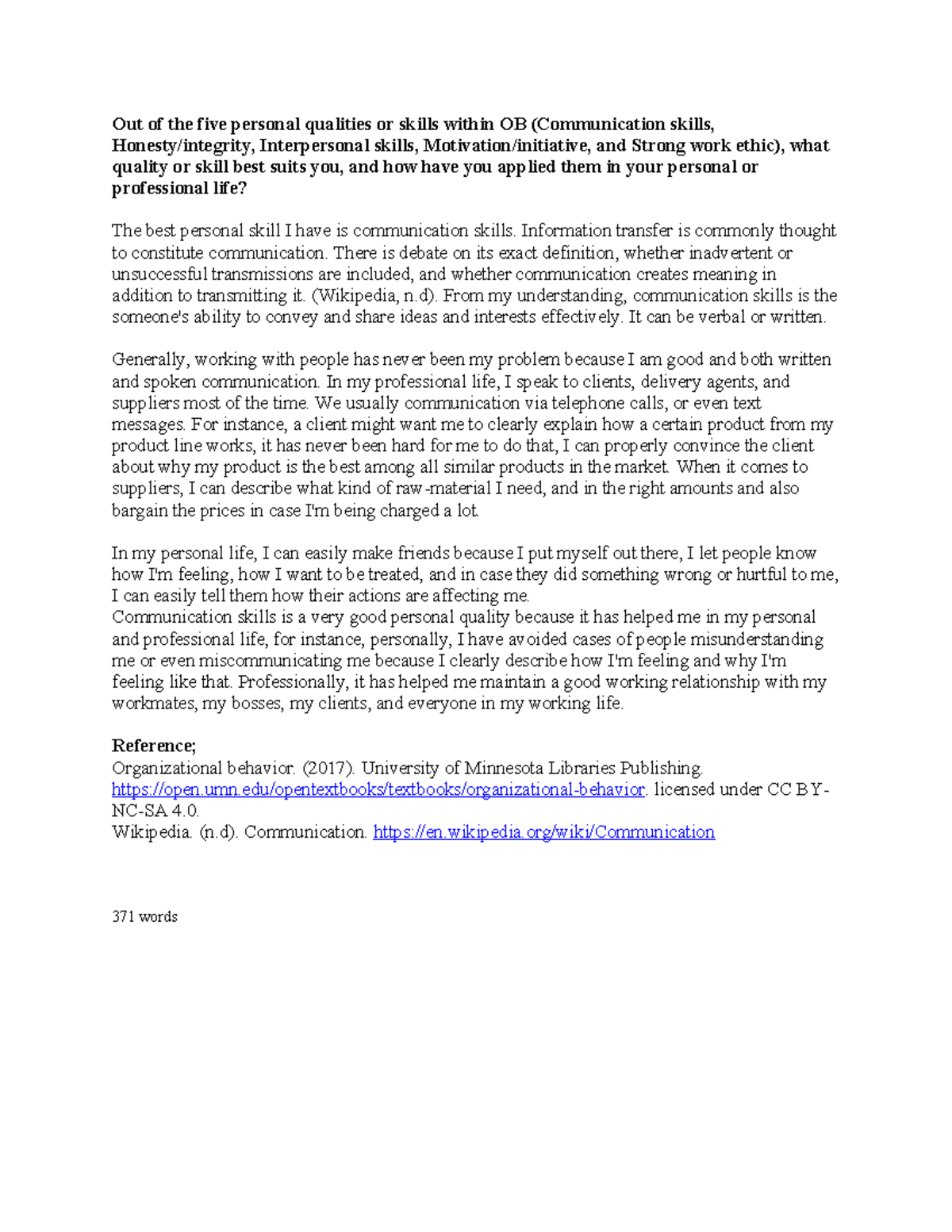 Disc unit 1 - consumer - Out of the five personal qualities or skills ...