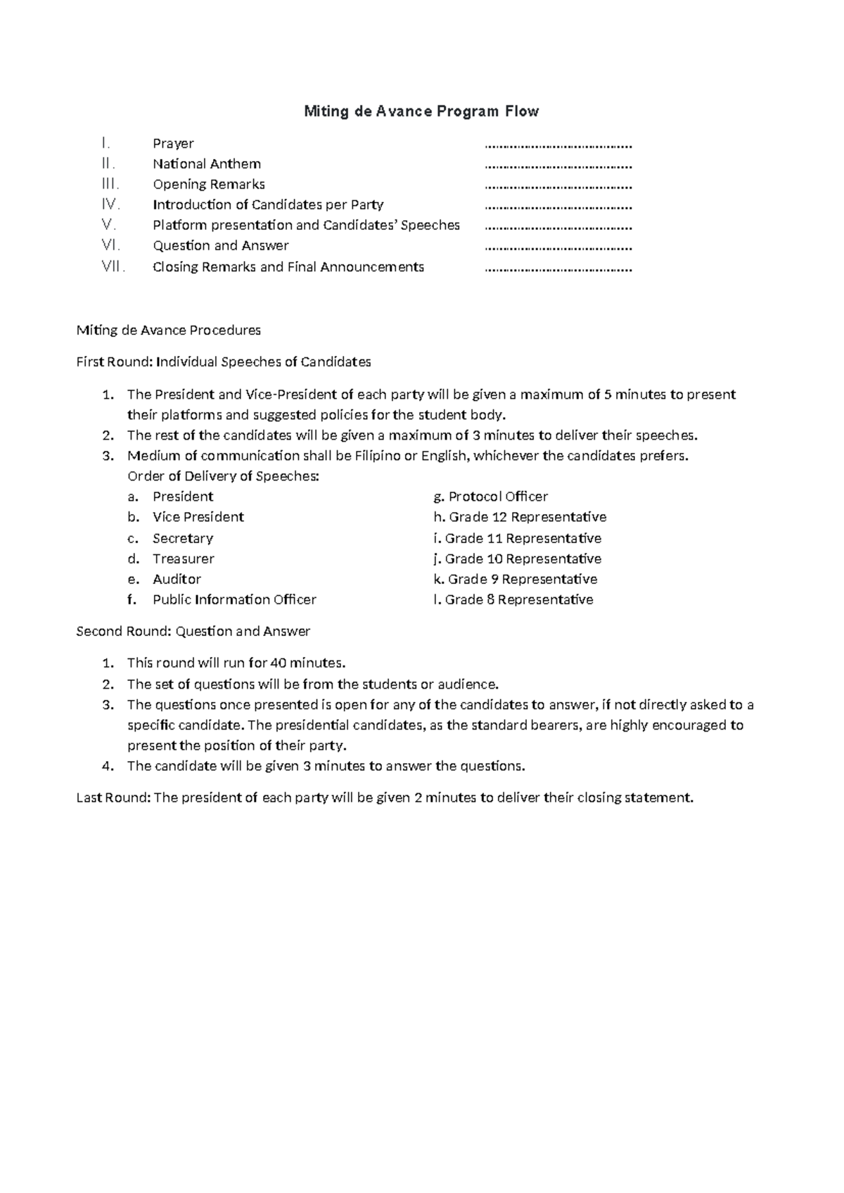 Miting de Avance Program Flow - Prayer ...