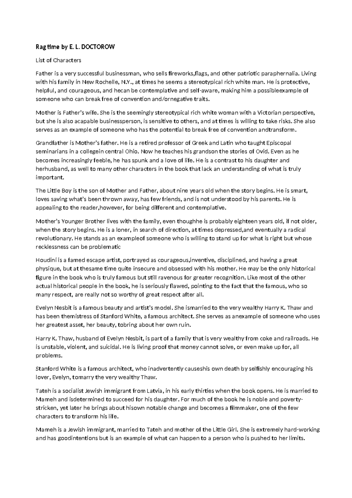 Ragtime first part - Literature of late 20th century and 21st century ...