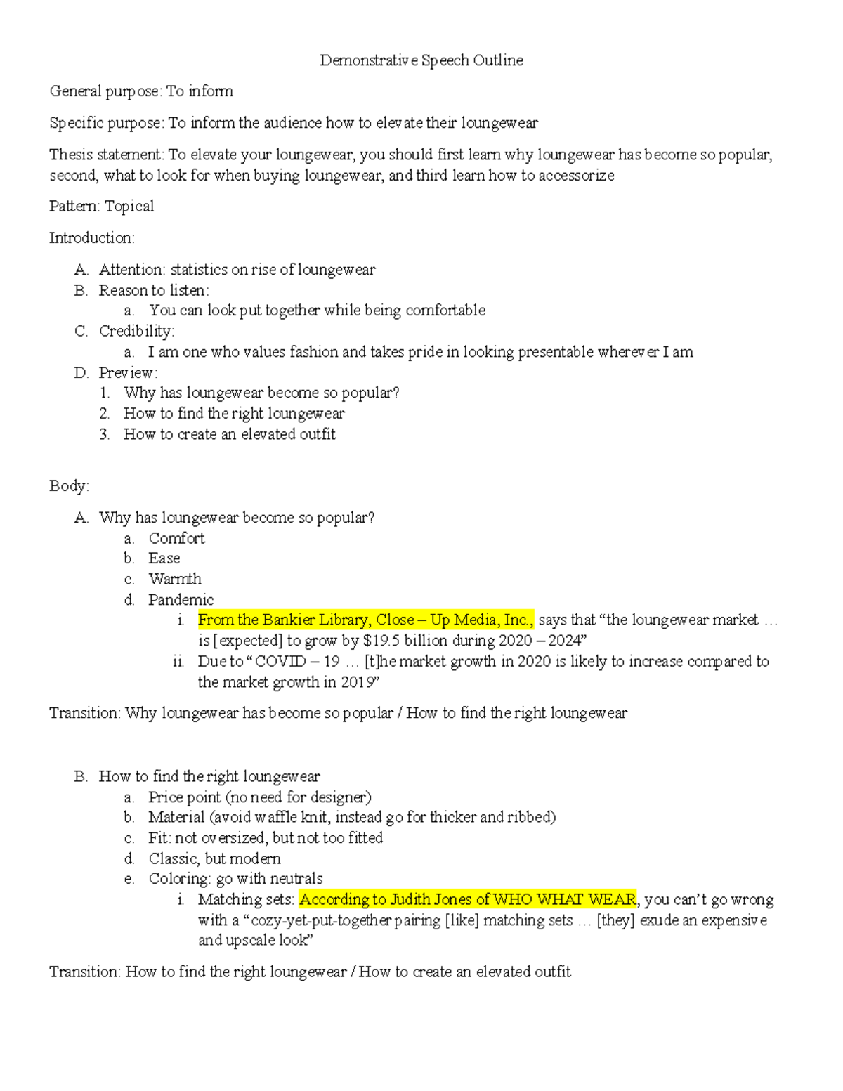 Demonstrative outline - Demonstrative Speech Outline General purpose ...