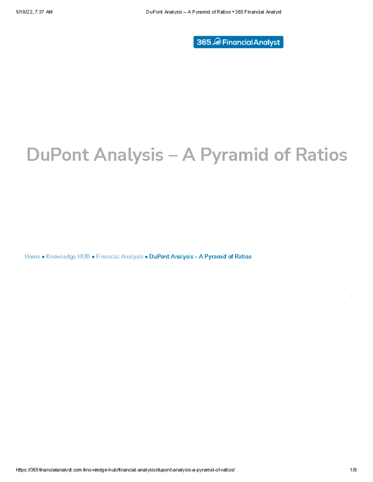 Du Pont Analysis – A Pyramid of Ratios - There is virtually no way to ...