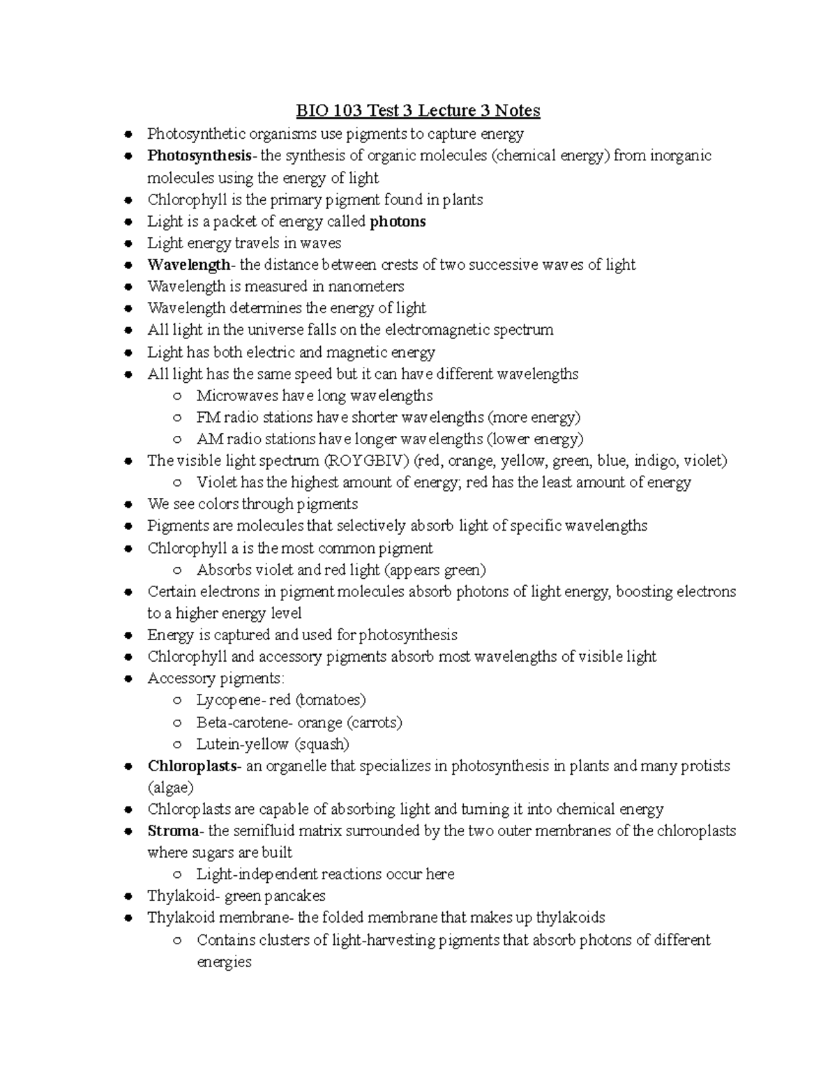 BIO 103 Test 3 Lecture 3 Notes - BIO 103 Test 3 Lecture 3 Notes ...