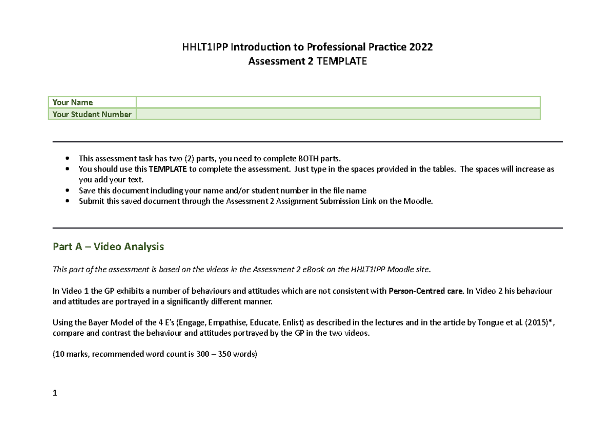IPP Assessment 2 Template - HHLT1IPP Introduction to Professional ...