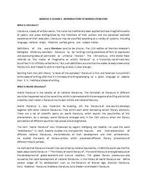 Worl - World Lit module - MODULE II LESSON 1- INTRODUCTION TO WORLD ...