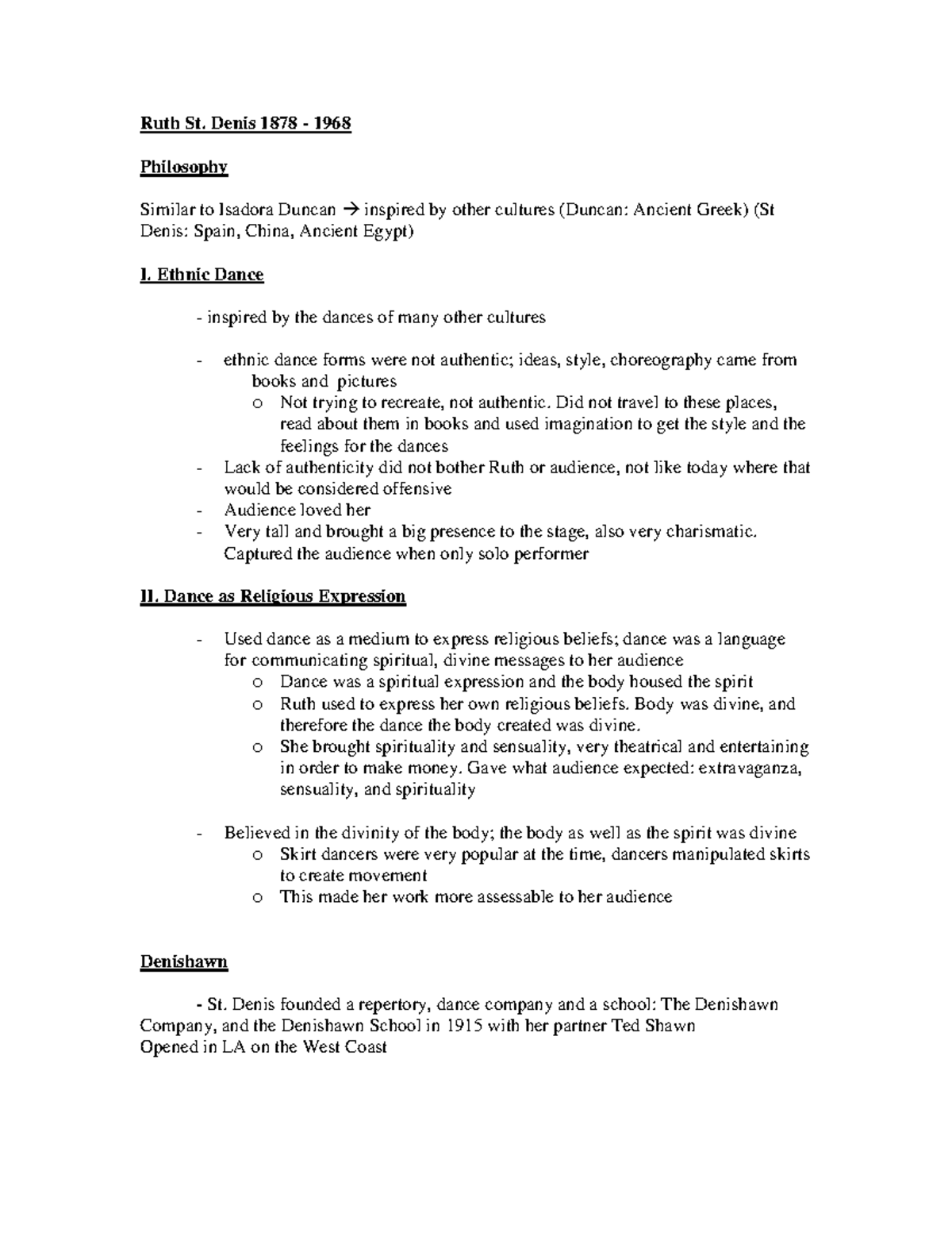20th Century Dance History - Lecture notes - Lecture 2 - Ruth St. Denis ...