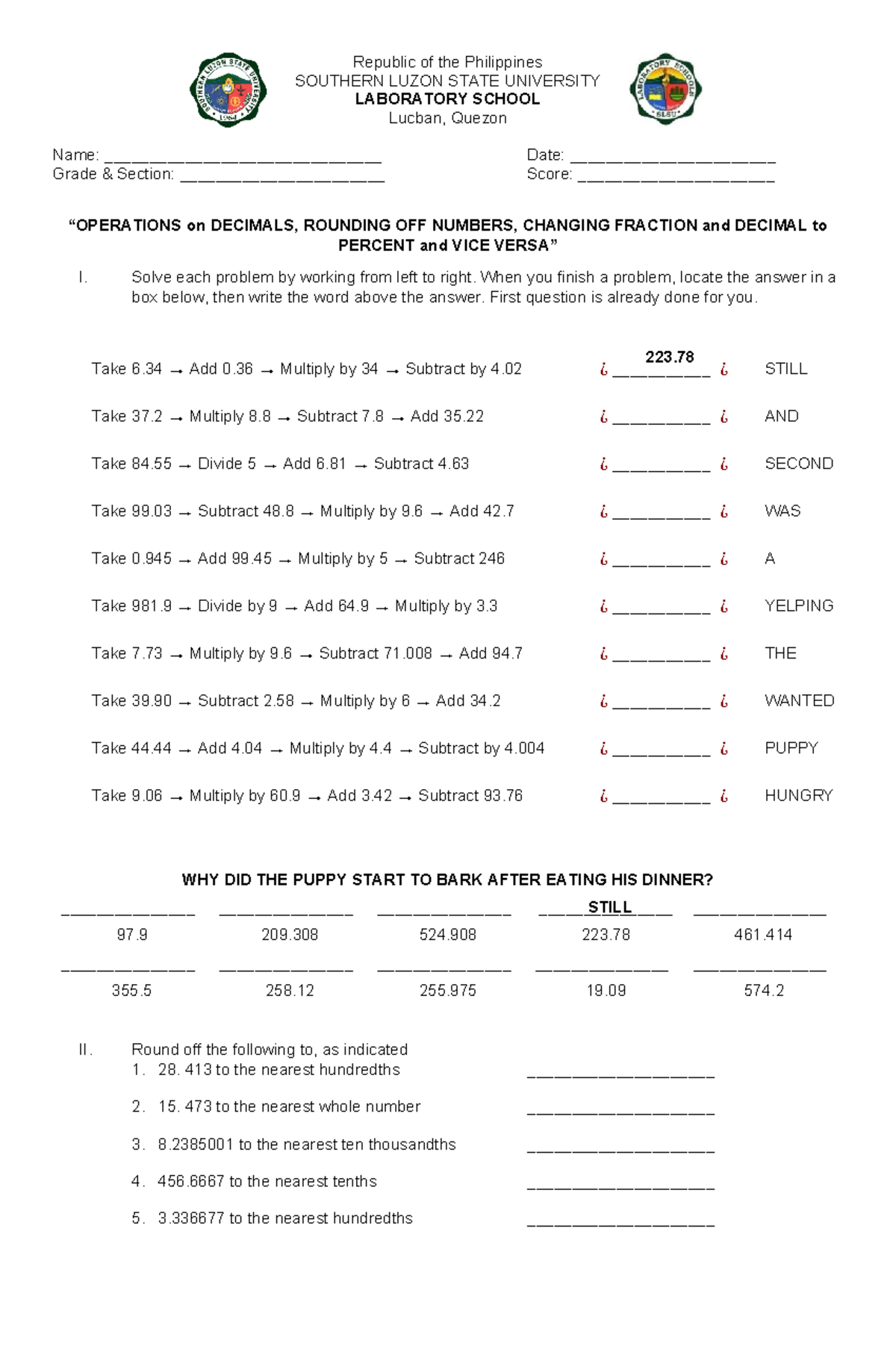 Business Math Quiz 2 - Republic of the Philippines SOUTHERN LUZON STATE ...