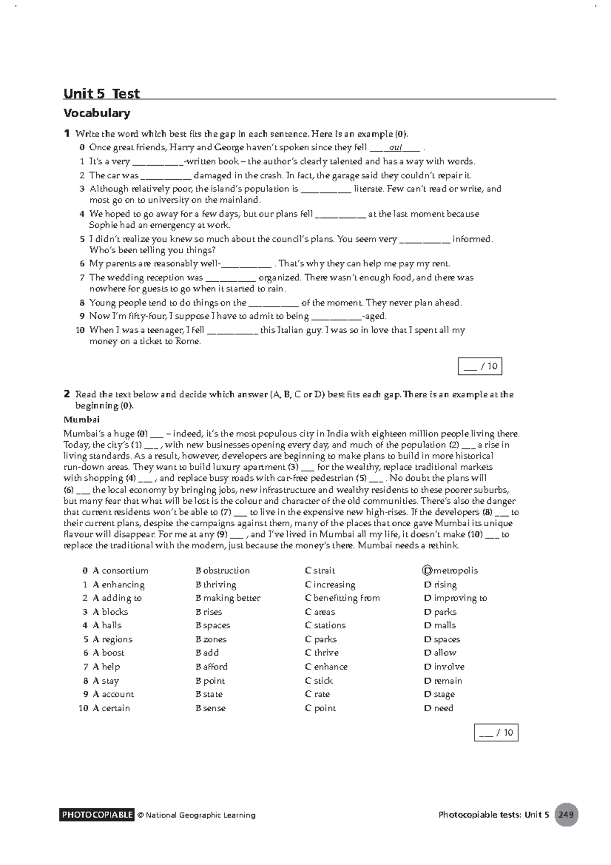 Unit 5 progress test - PHOTOCOPIABLE © National Geographic Learning ...