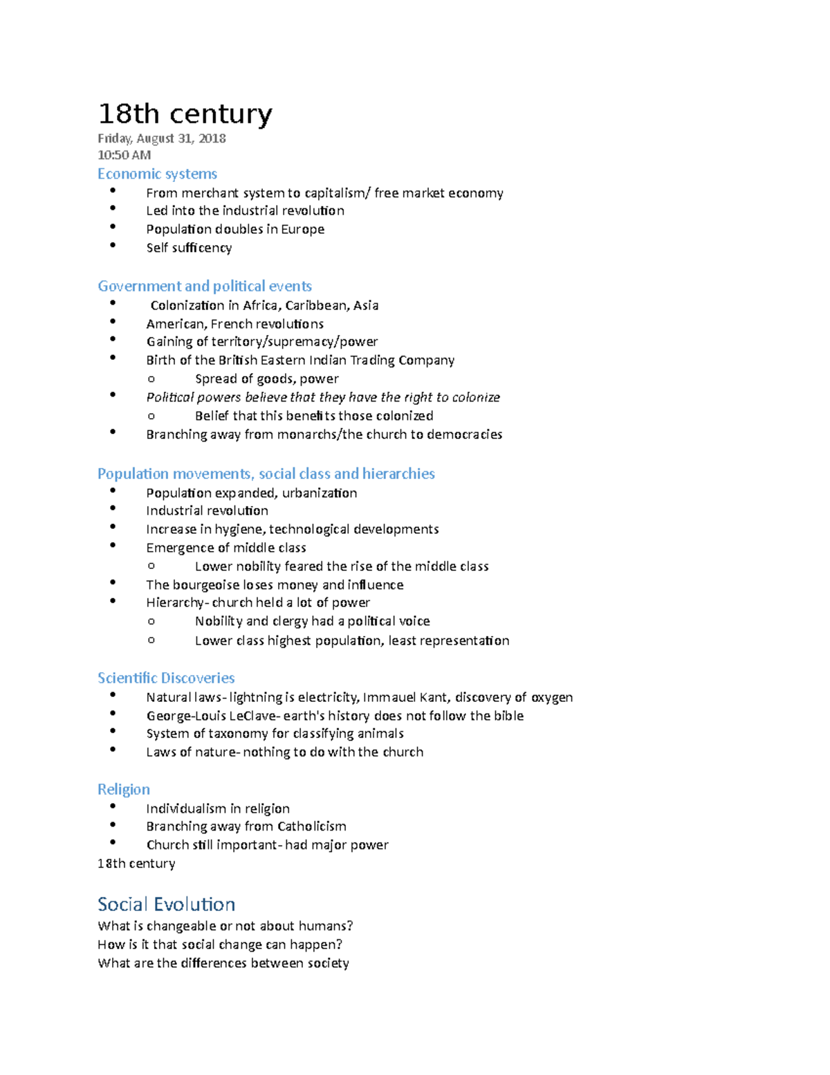 18th century notes - Dr. Chard - 18th century Friday, August 31, 2018 ...