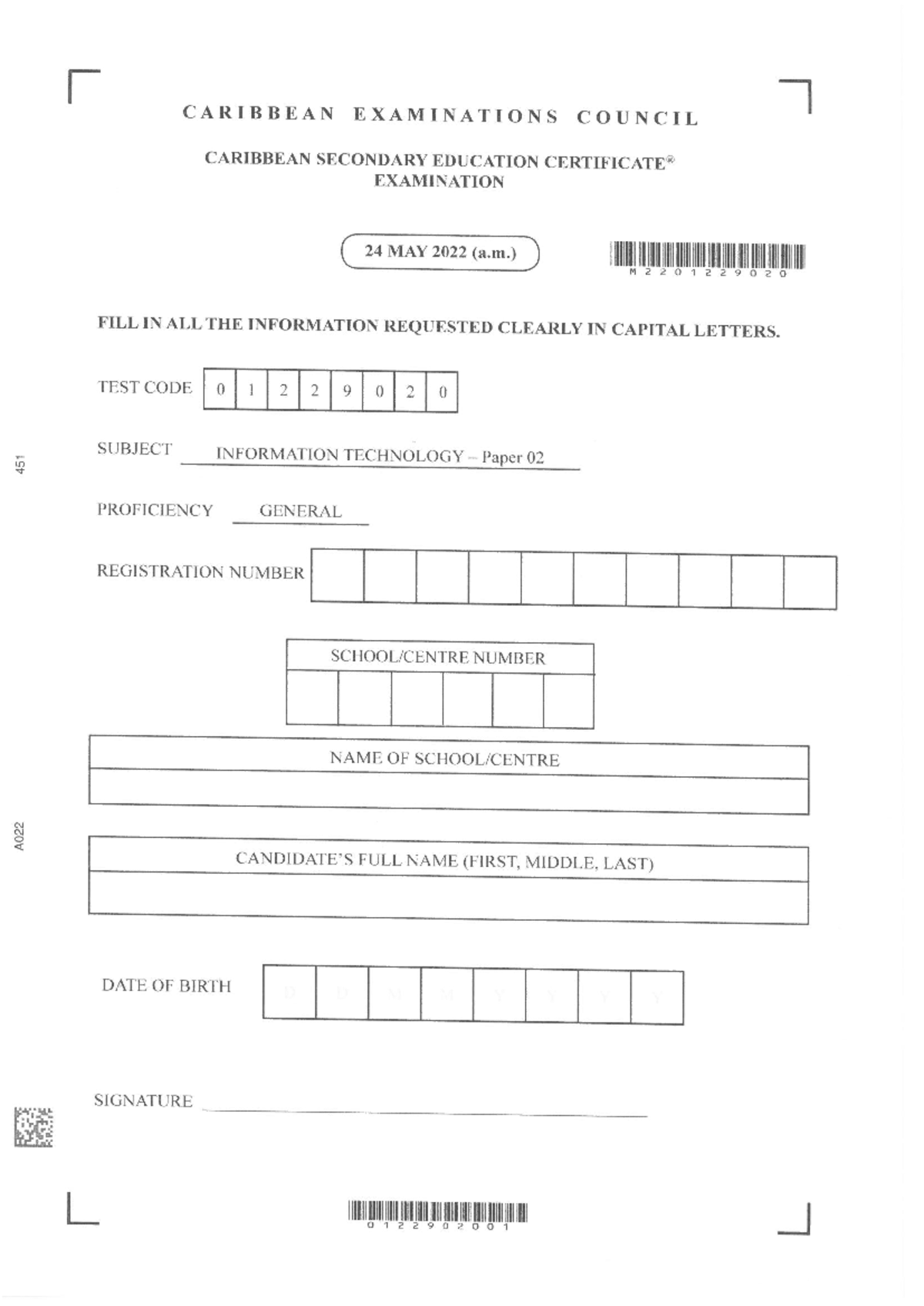 CSEC IT Paper 2 - May 2022 - CARIBBEAN EXAMINATIONS COUNCIL CARIBBEAN ...