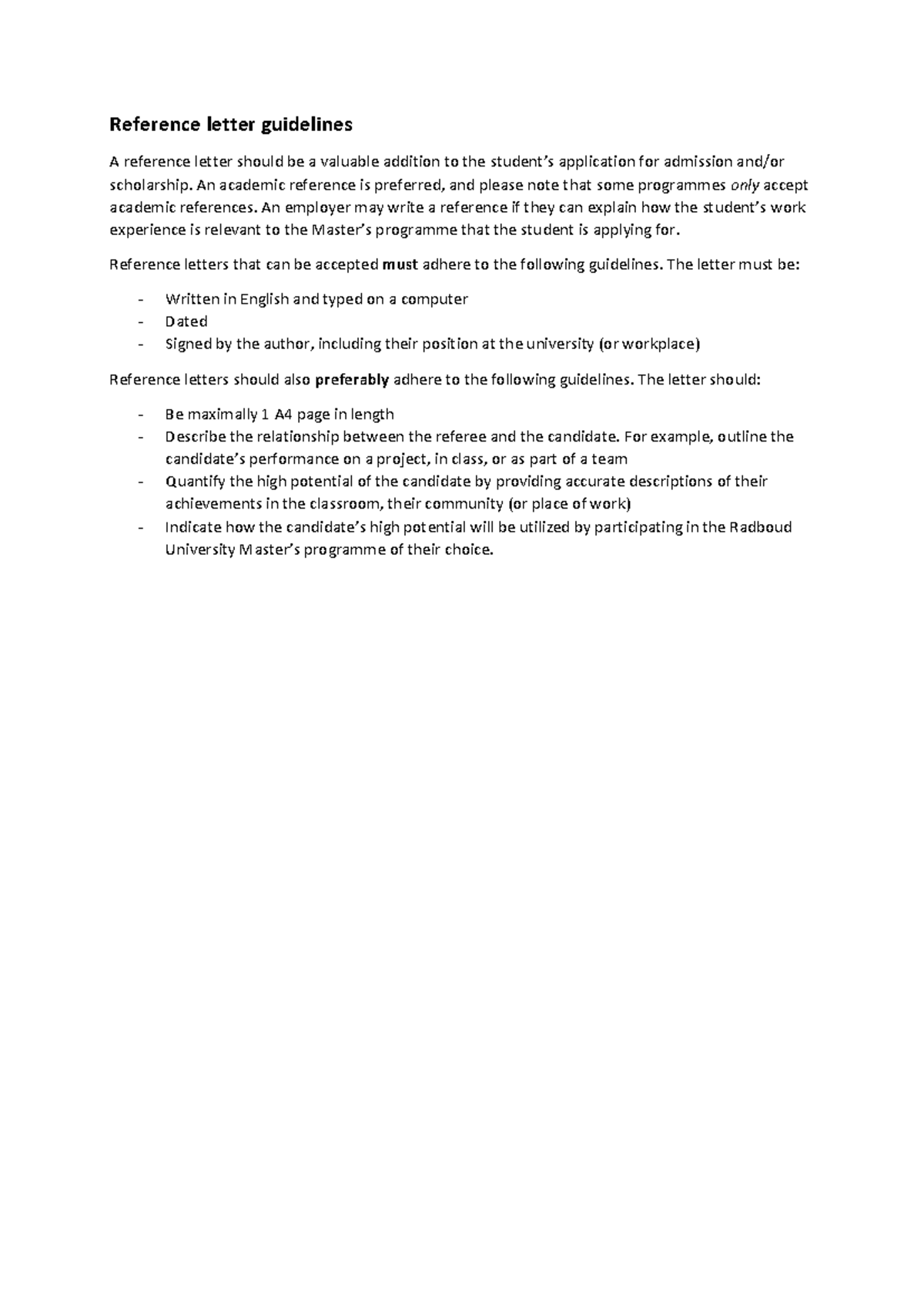 Reference letter guidlines 2023-2024 - Reference letter guidelines A ...