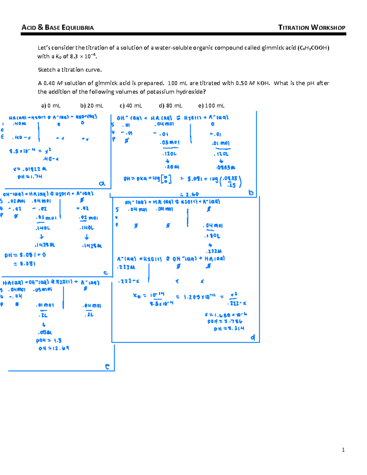 Acid Base Equilibrium Workshop - ACID & BASE EQUILIBRIA TITRATION ...