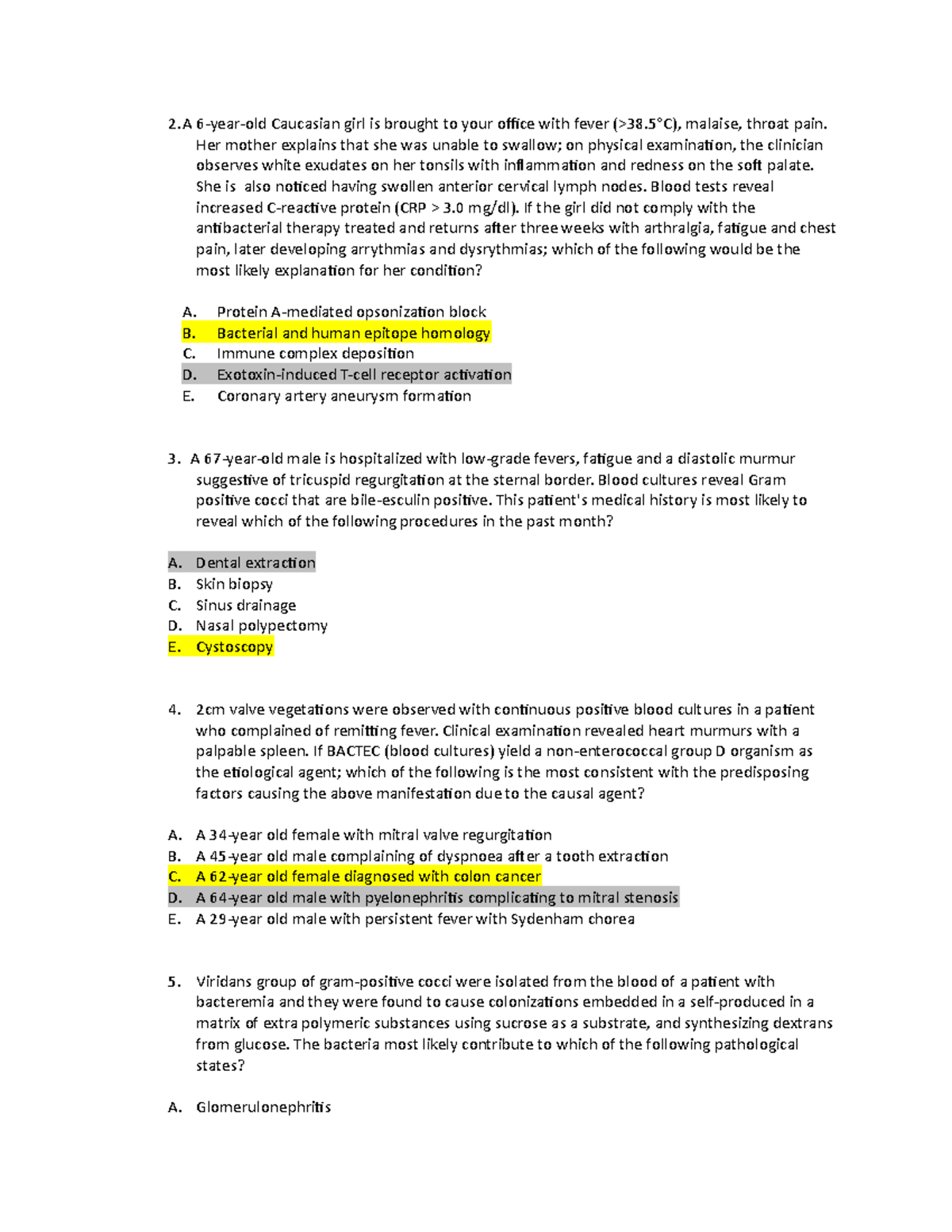 MDQ questions - Lecture Notes - 2 6-year-old Caucasian girl is brought ...