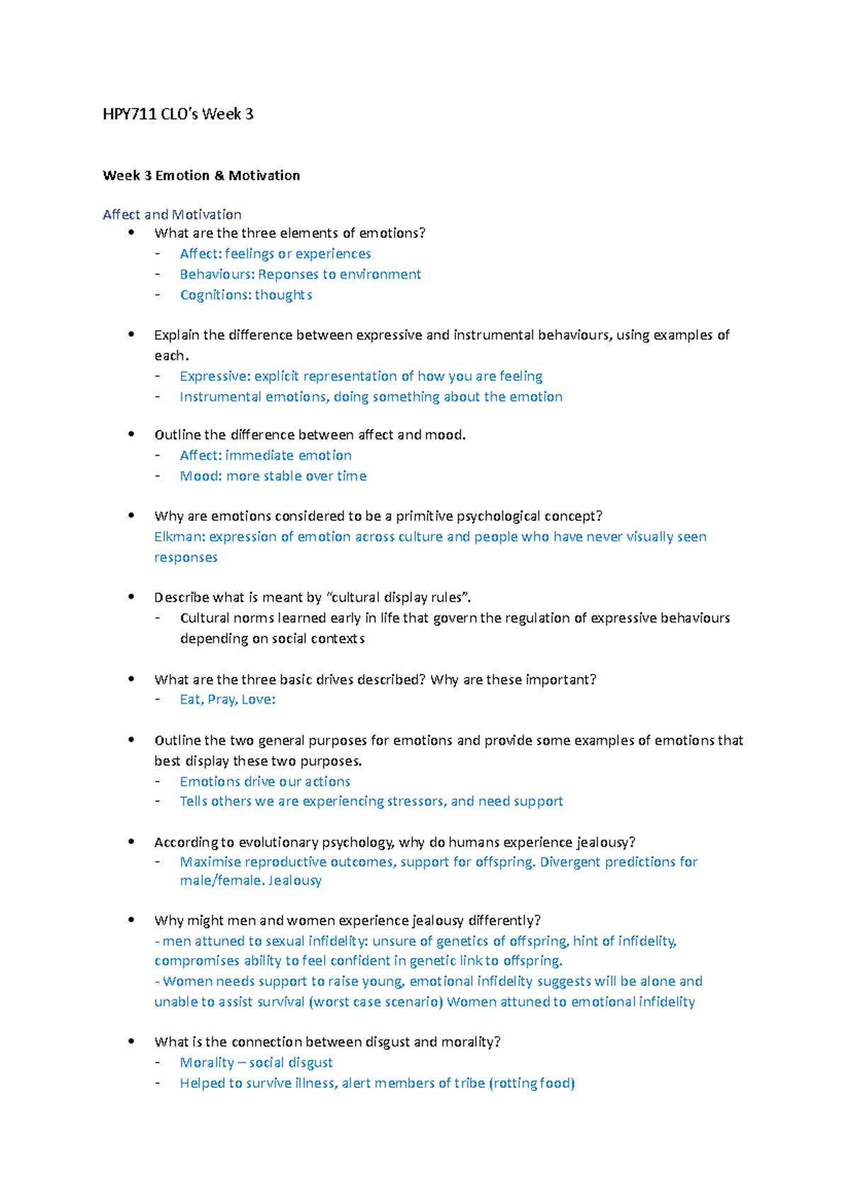 HPY711 CLO Week 3 - Course Learning Objectives: Week 3 - HPY711 CLO’s ...