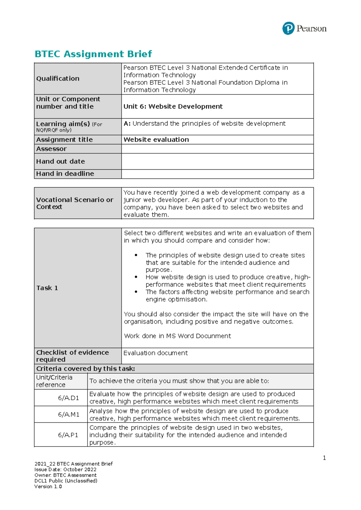 Unit-6-assignment-brief- A-B-C - BTEC Assignment Brief Qualification ...