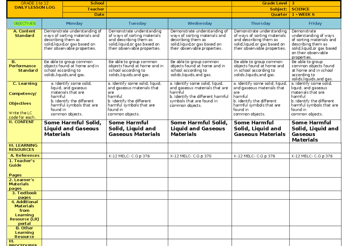 WEEK6-dll- Science - GRADE 1 to 12 DAILY LESSON LOG School Grade Level ...