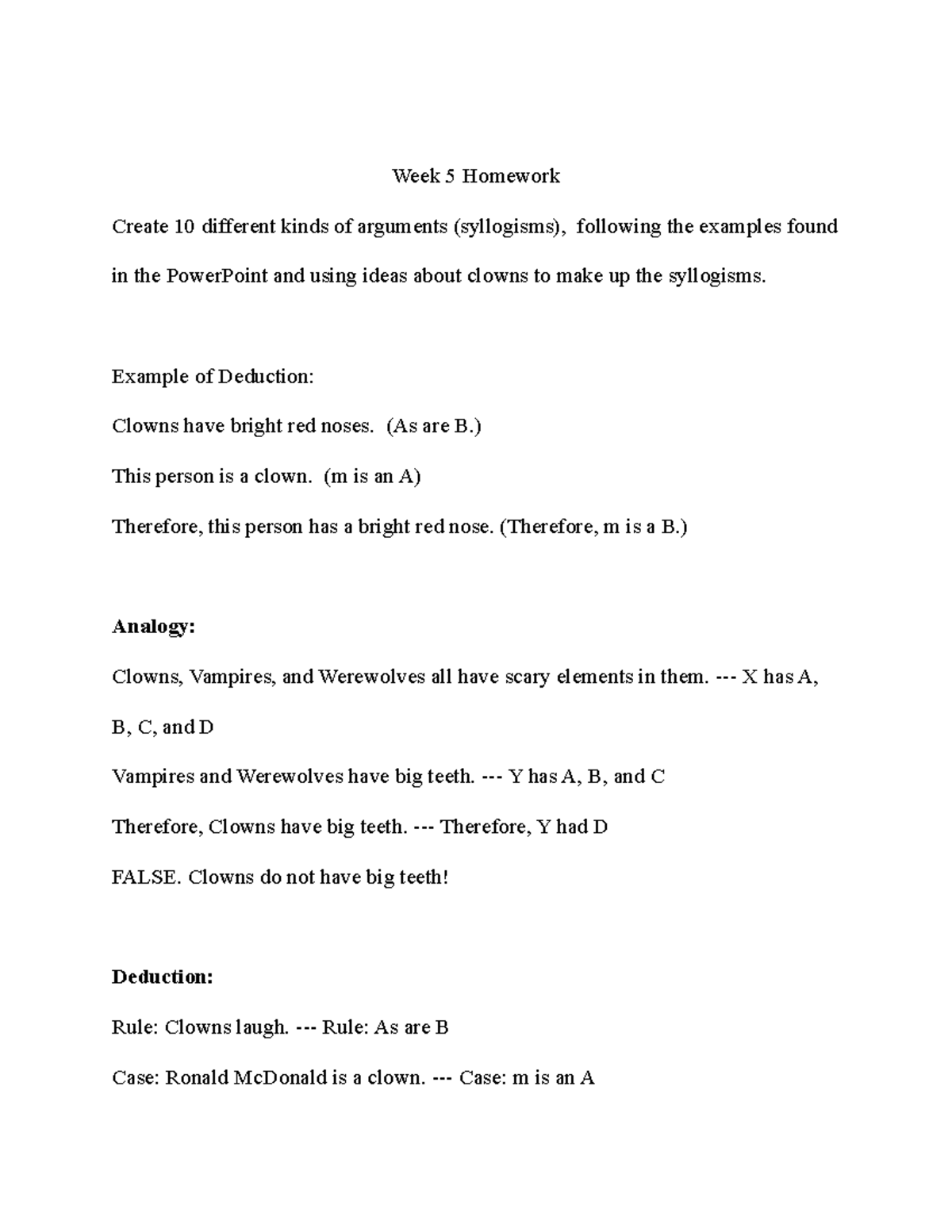 Phil wk 5 hw - phil 105 week 5 - Week 5 Homework Create 10 different kinds of arguments - Studocu