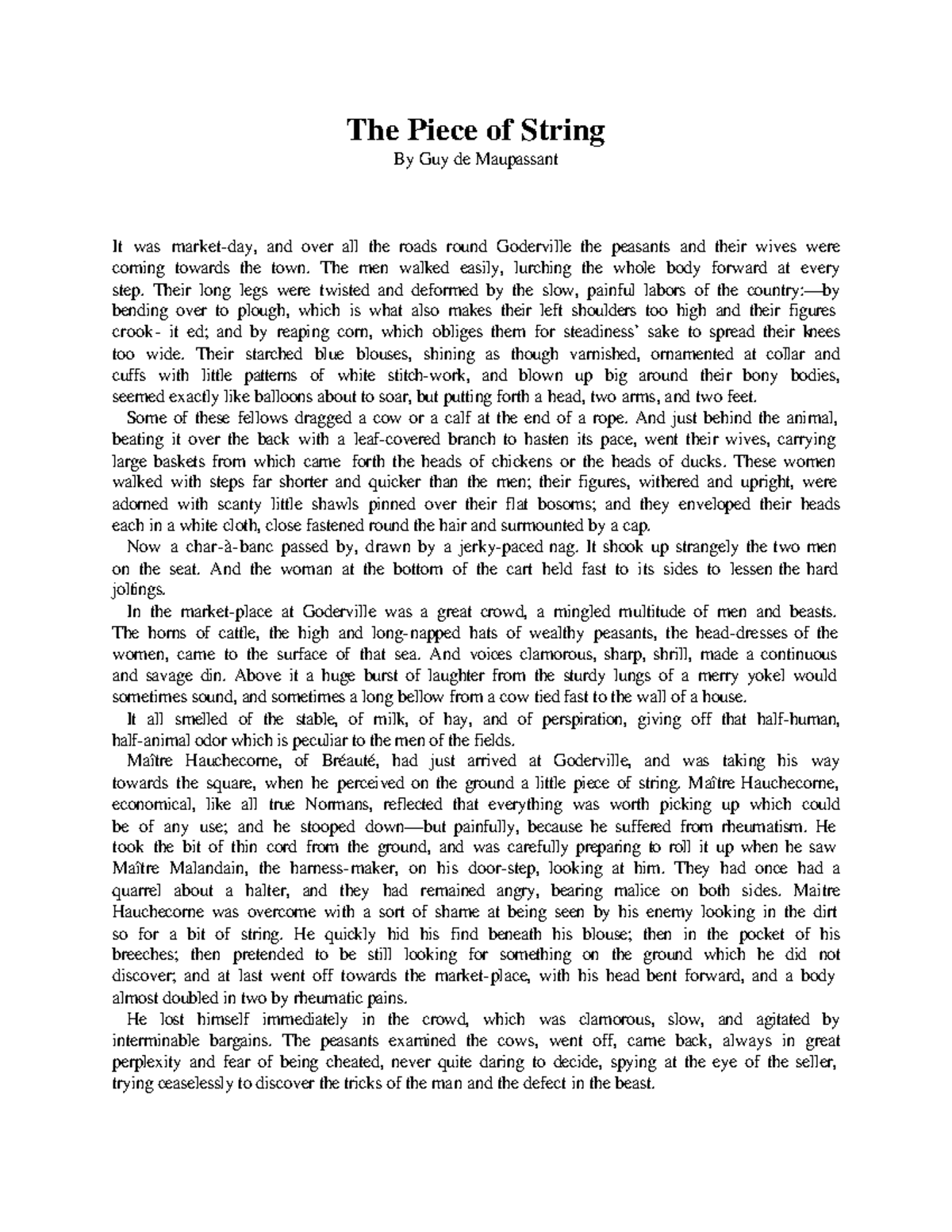 The piece of string - none - The Piece of String By Guy de Maupassant ...