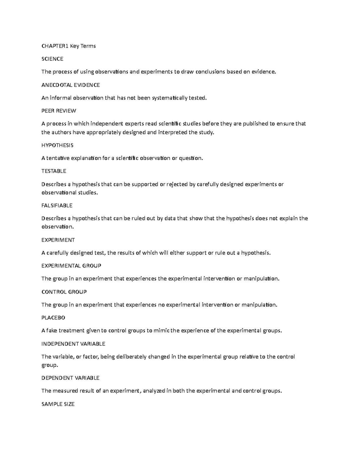 Chapter 1 Key Terms - Lecture notes 1-3 - CHAPTER1 Key Terms SCIENCE ...