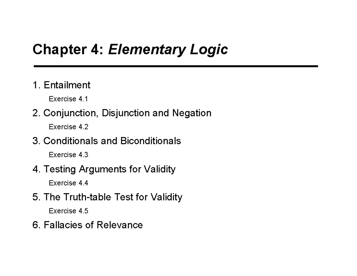 Chapter 4 - Print - Lecture notes - Chapter 4: Elementary Logic 1 ...