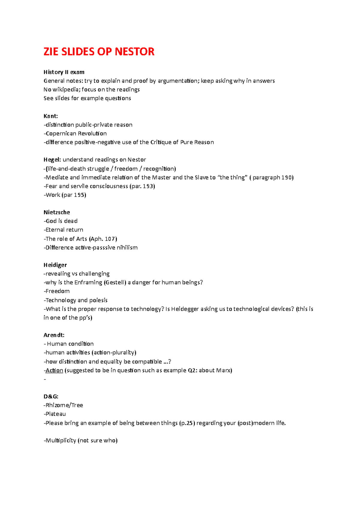 History II exam notes (by lecturer) - ZIE SLIDES OP NESTOR History II ...