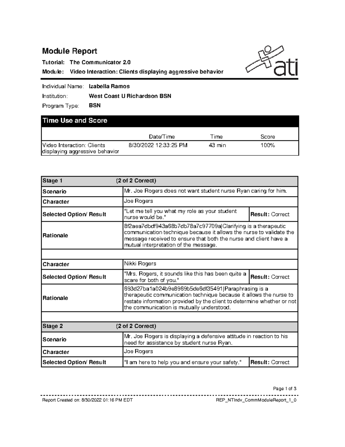 Clients displaying aggressive behavior - Individual Name: Institution ...