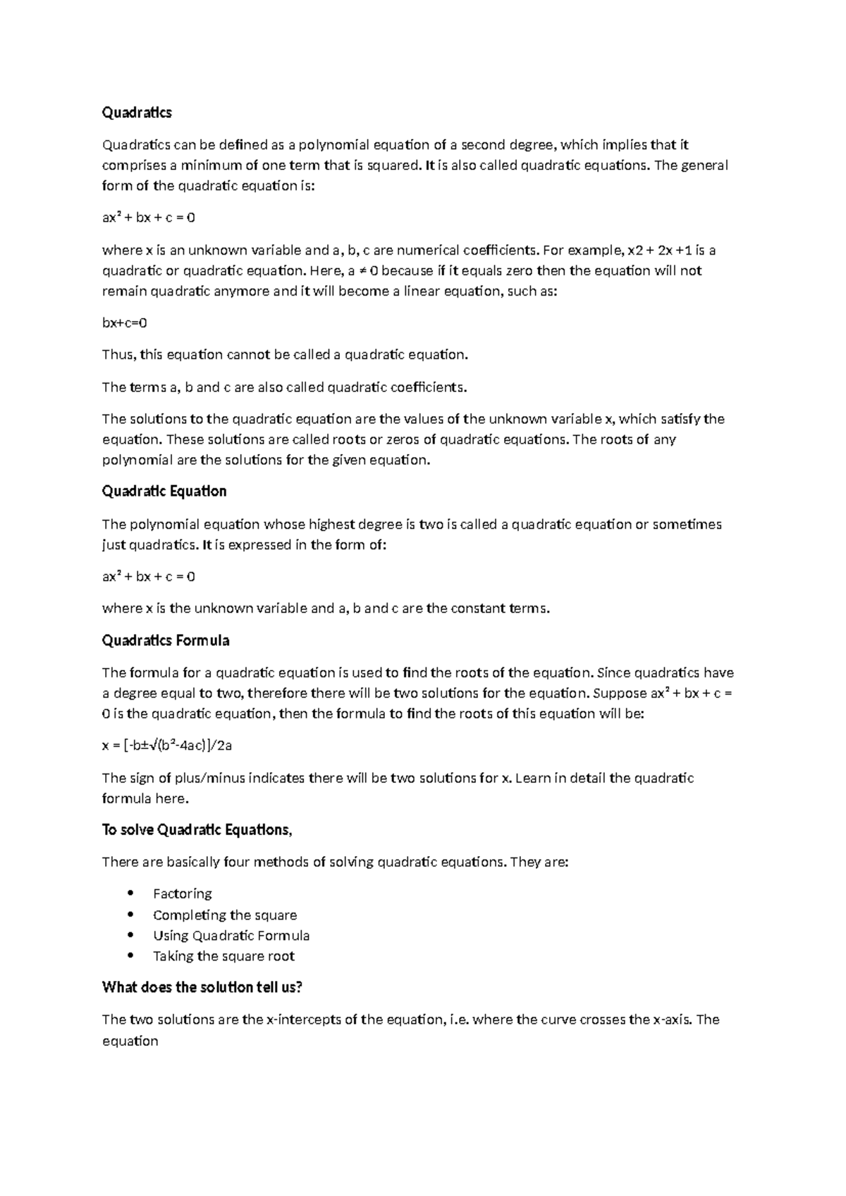 Quadratics - Quadratics Quadratics can be defined as a polynomial ...