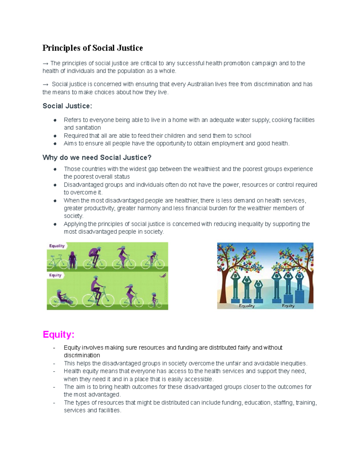 Social justice notes Pdhpe - Principles of Social Justice → The ...