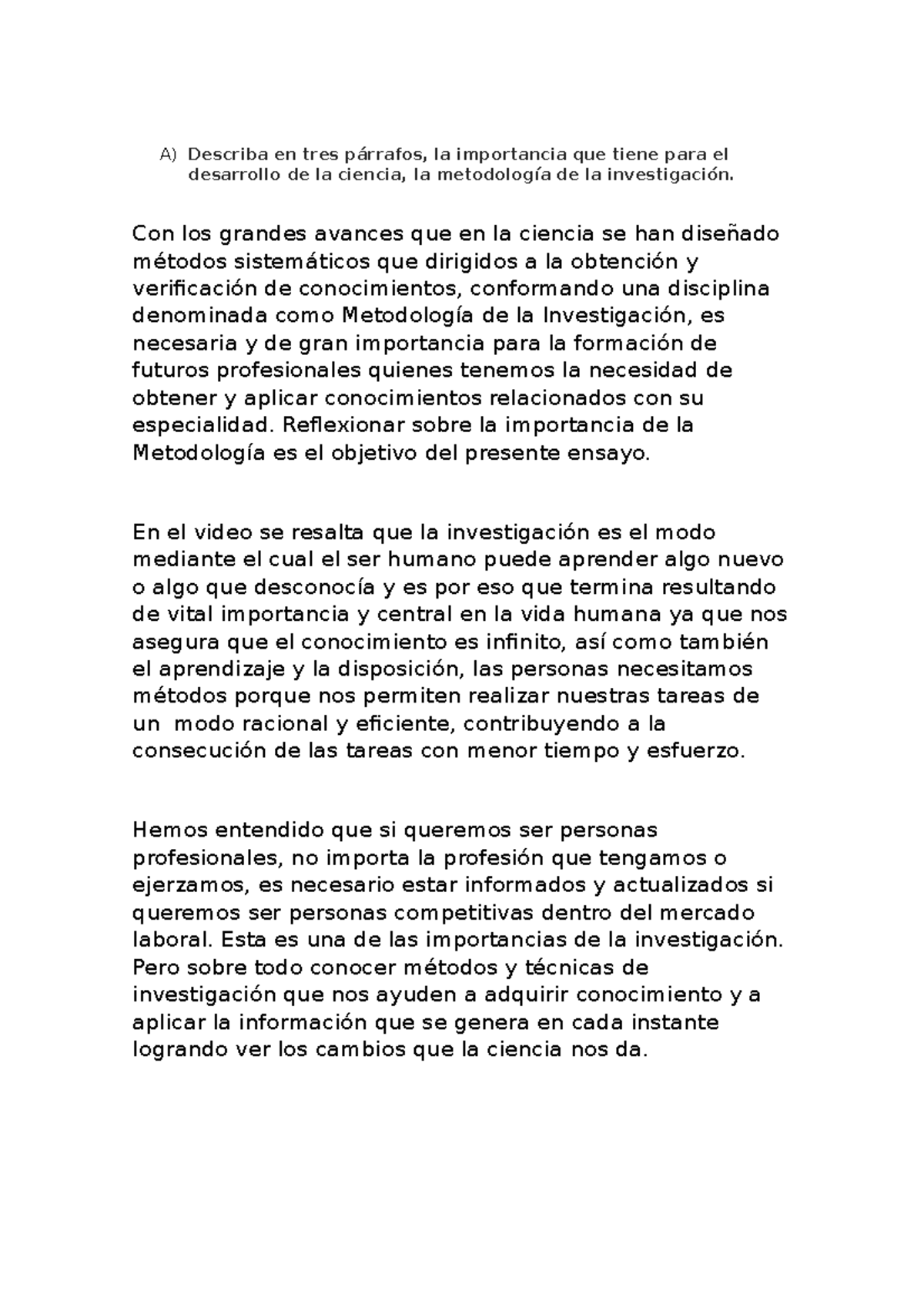 Describa en tres párrafos unidad 1 activida 3 - A) Describa en tres ...