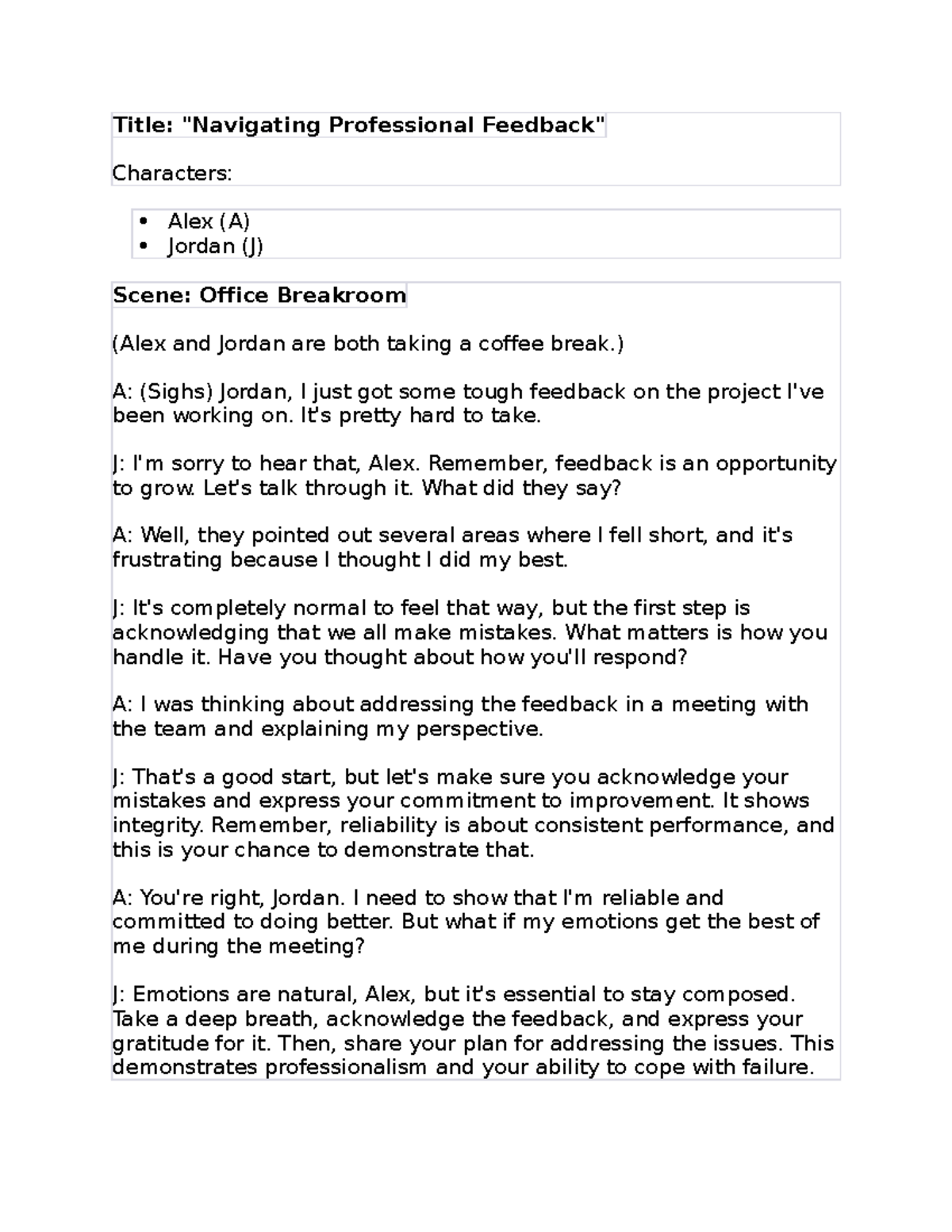 ROLE Playing - none - Title: "Navigating Professional Feedback ...