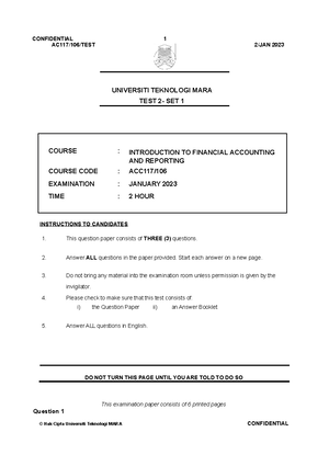 Final Exam Acc106 Jun 2019 - Accounting - UiTM - Studocu