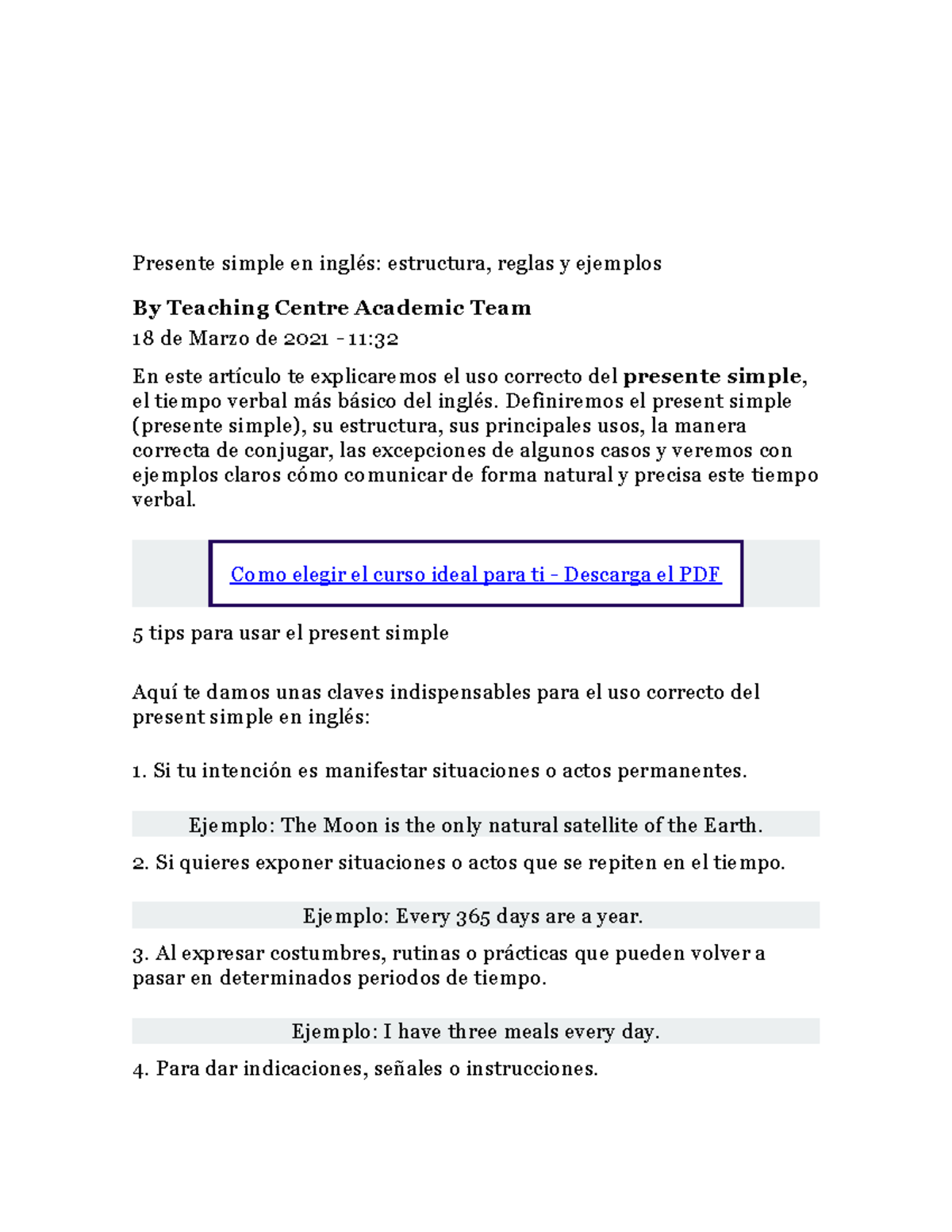 Presente simple en inglés - Presente simple en inglés: estructura ...